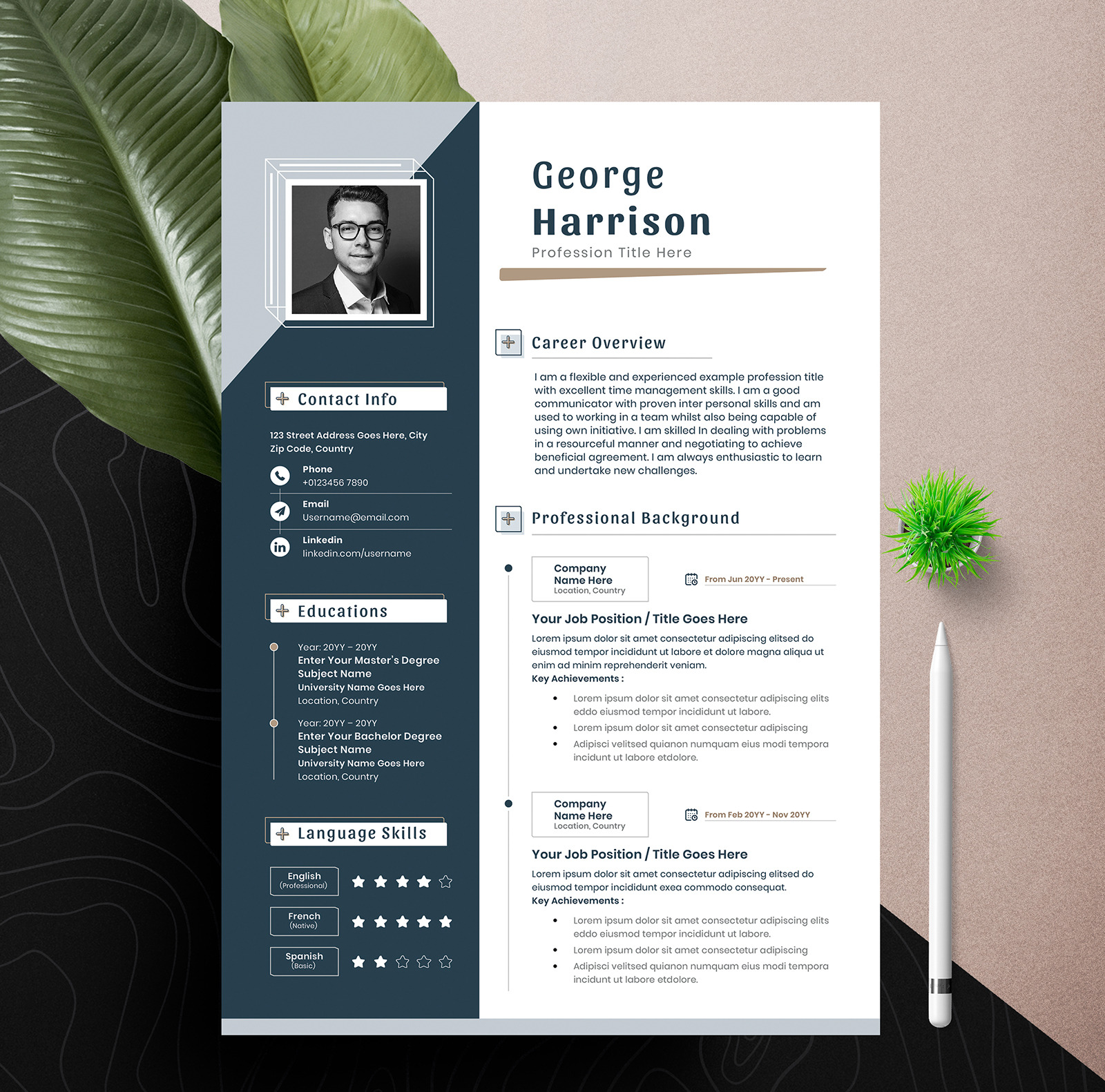 Creative Editable Resume Cv Template With MS Word Apple Pages Format