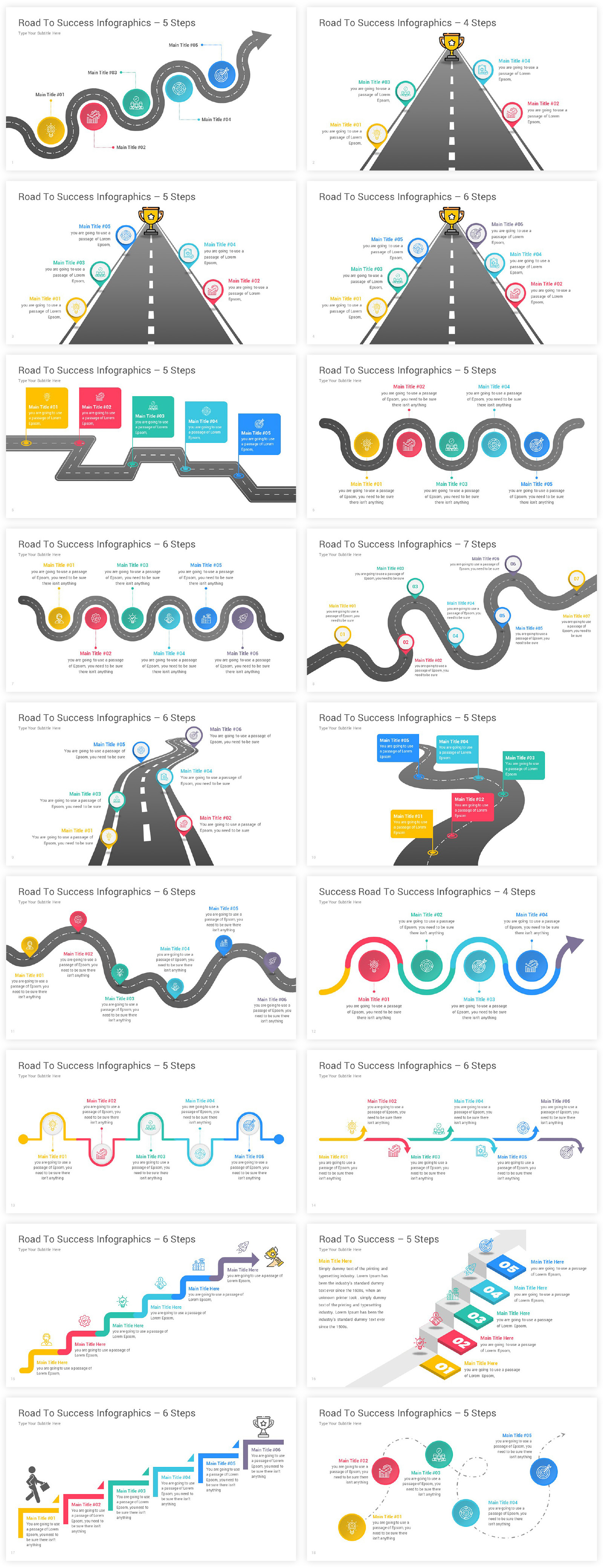 Plantillas de PowerPoint - Infografías sobre el camino al éxito