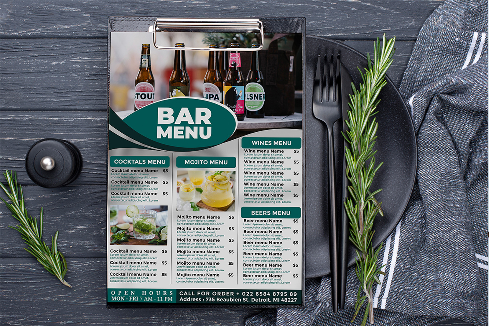 Bar Menu Design flyer template #297583 - TemplateMonster