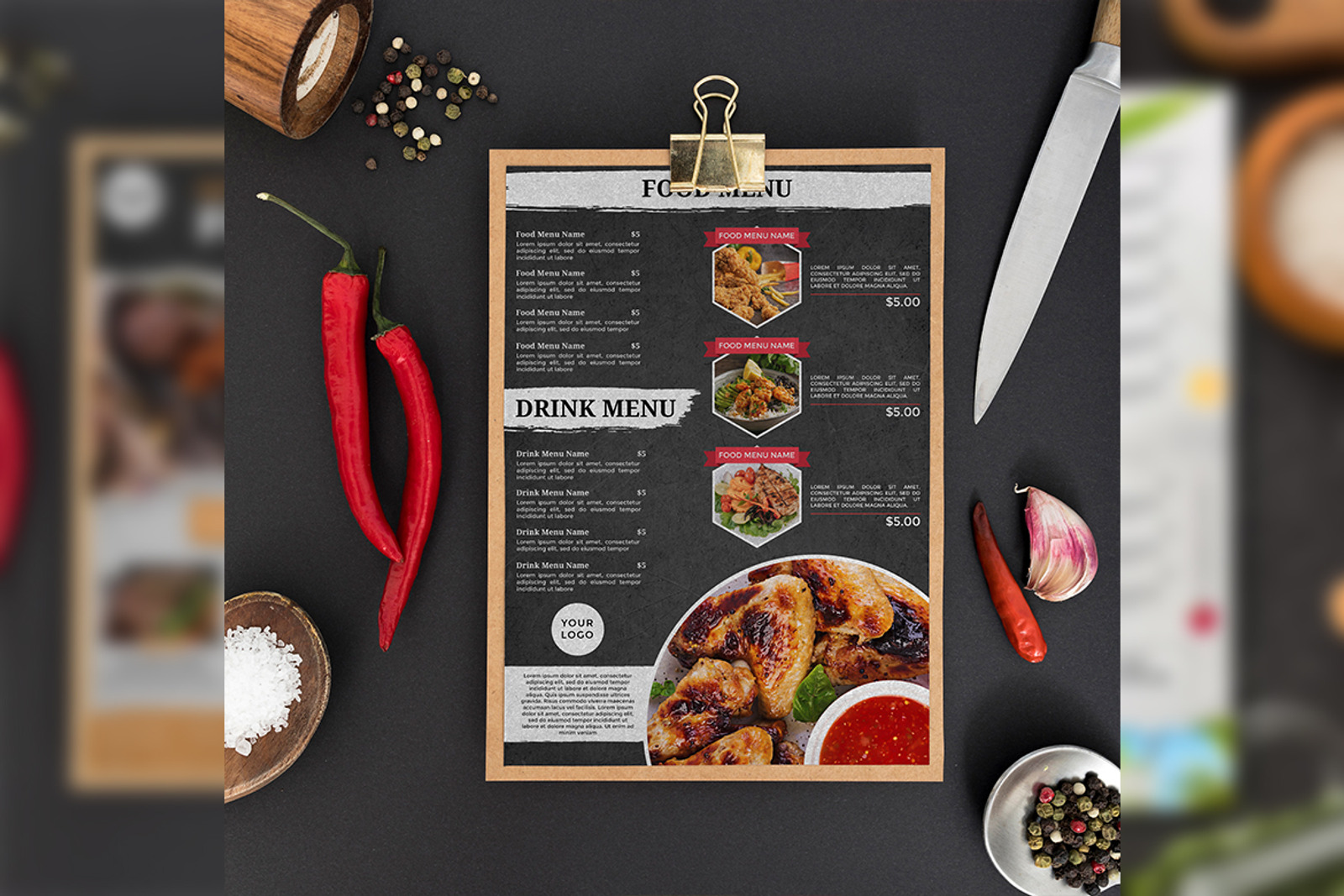 Black Restaurant Menu Template #294243 - TemplateMonster