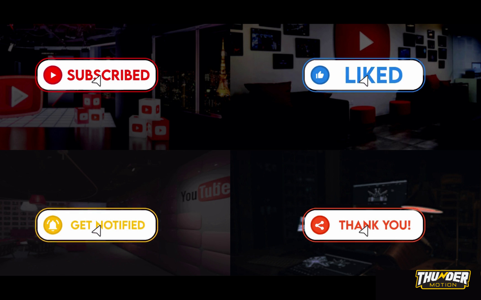 Clean Animated YouTube Subscribe Buttons Pack 4K - Stock Motion Graphics
