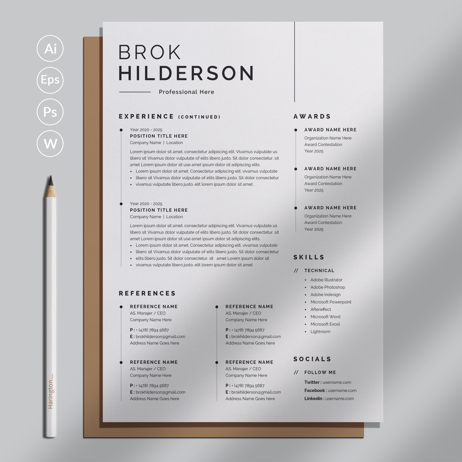 Clean 3 Pages Elegant Resume/CV Template - TemplateMonster