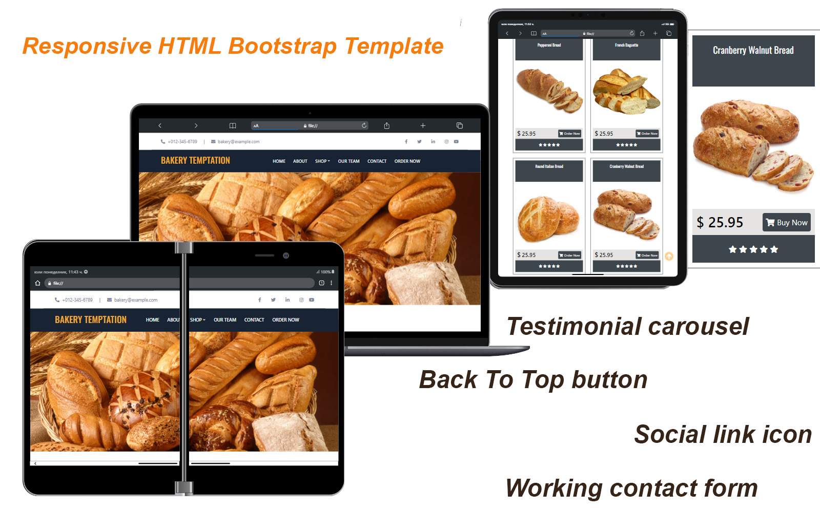Bakery - Responsive HTML Bootstrap Landing Page Templates