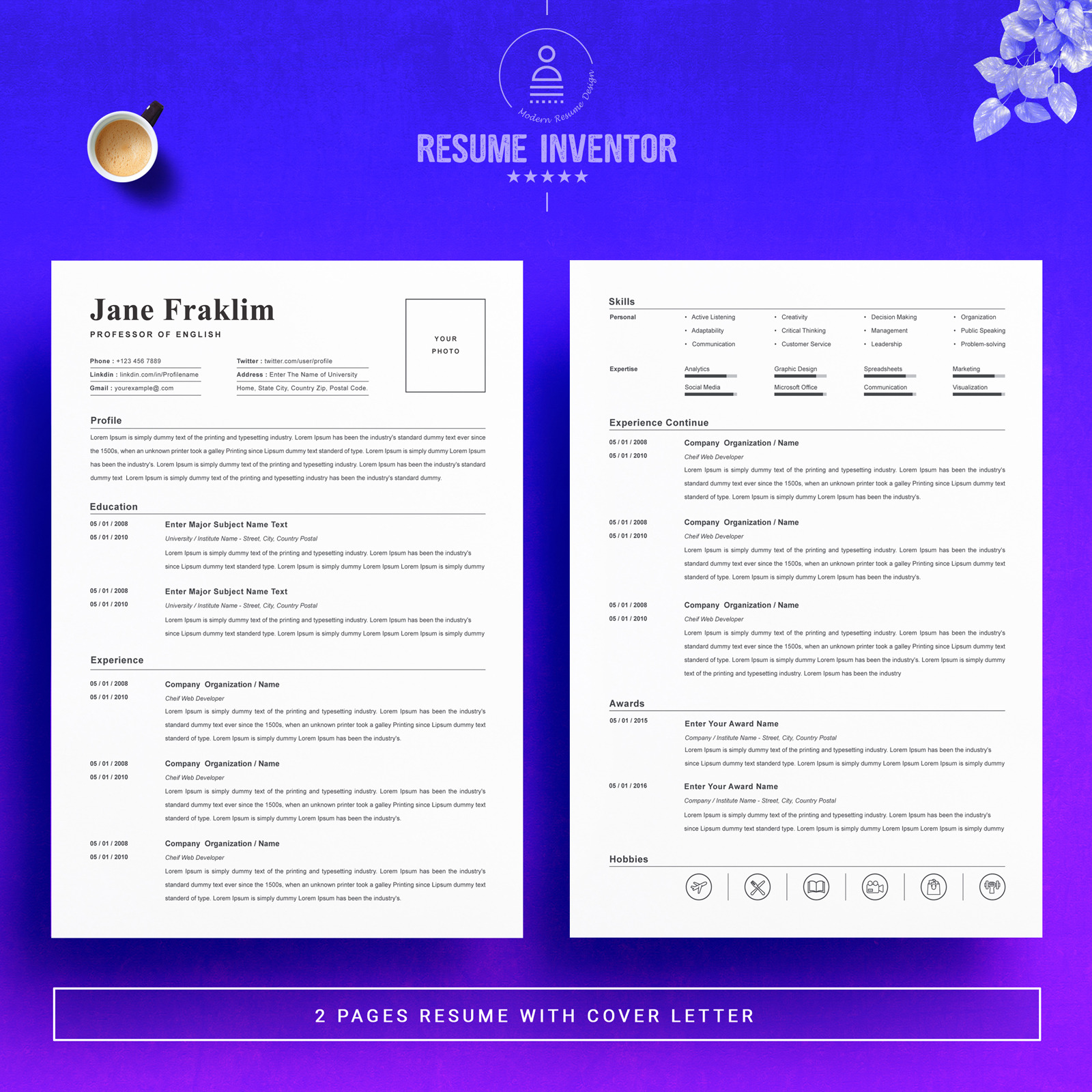 Jane Fraklim / Resume Template #227288 - TemplateMonster