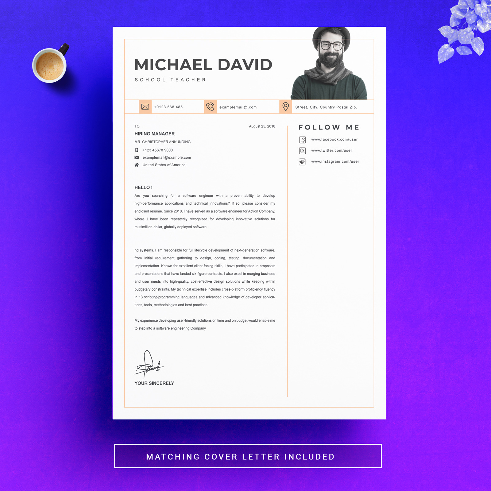 Michael David / Clean Resume Template - TemplateMonster