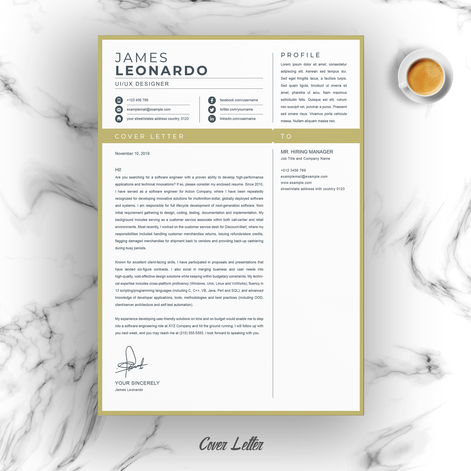 James / Profissional Printable Resume Templates