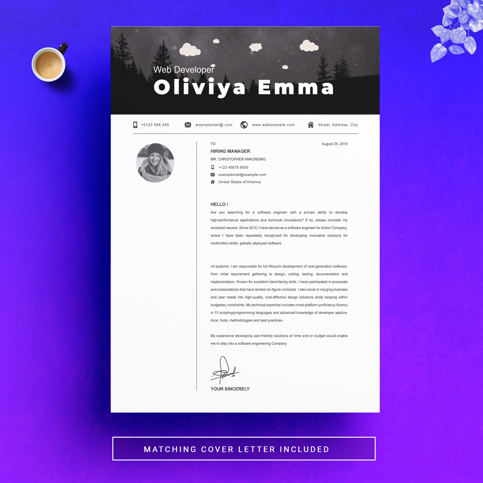 Oliviya Emma /Resume Template #224836 - TemplateMonster