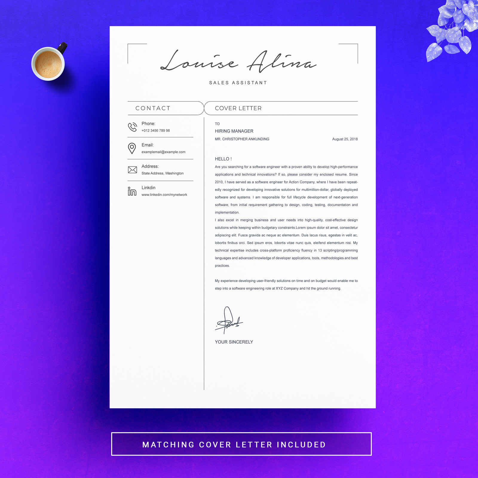 Alina / Clean Resume Template #224841 - TemplateMonster