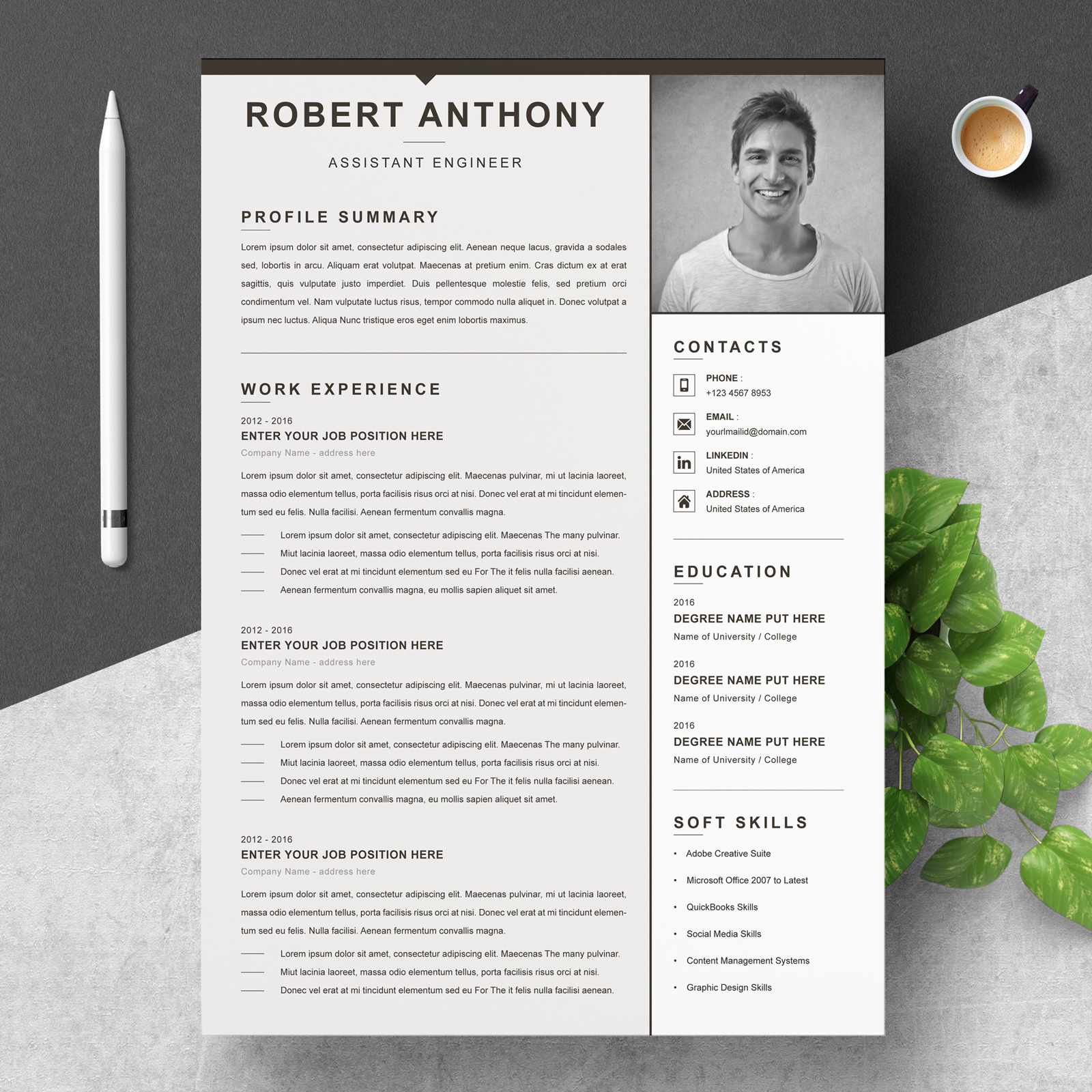 Robert Anthony / Resume Template #232013 - TemplateMonster