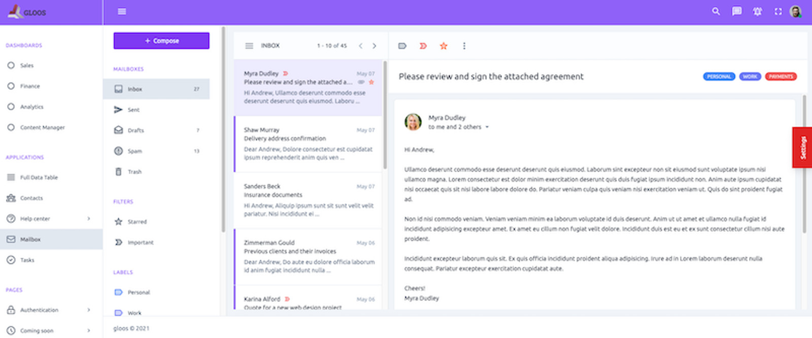 Gloos - Angular 12+ Admin Template #186429 - TemplateMonster