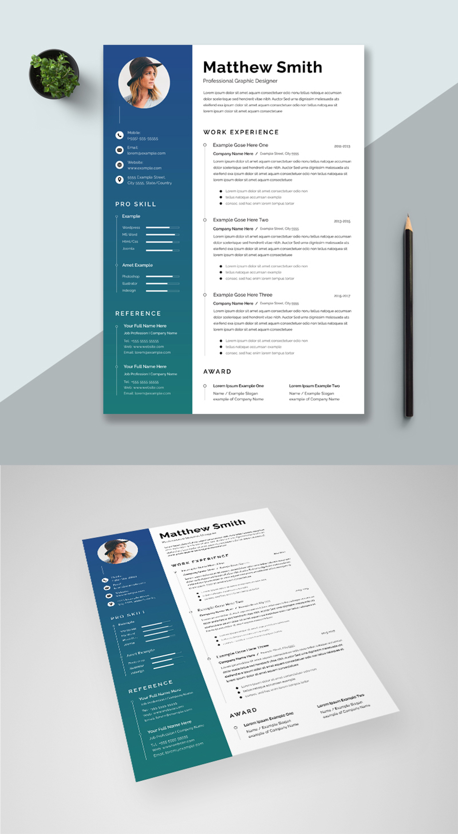 Blue Gradient Resume Template #190077 - TemplateMonster