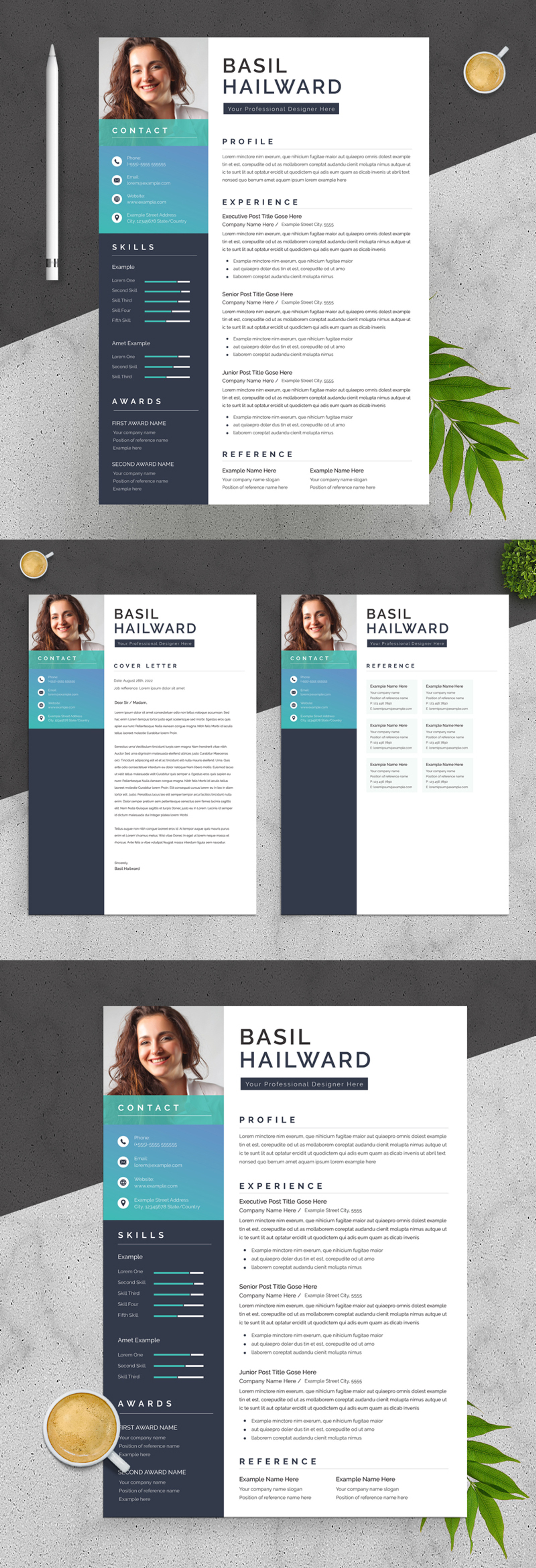 Resume Layout with Black Sidebar and Paste Accent