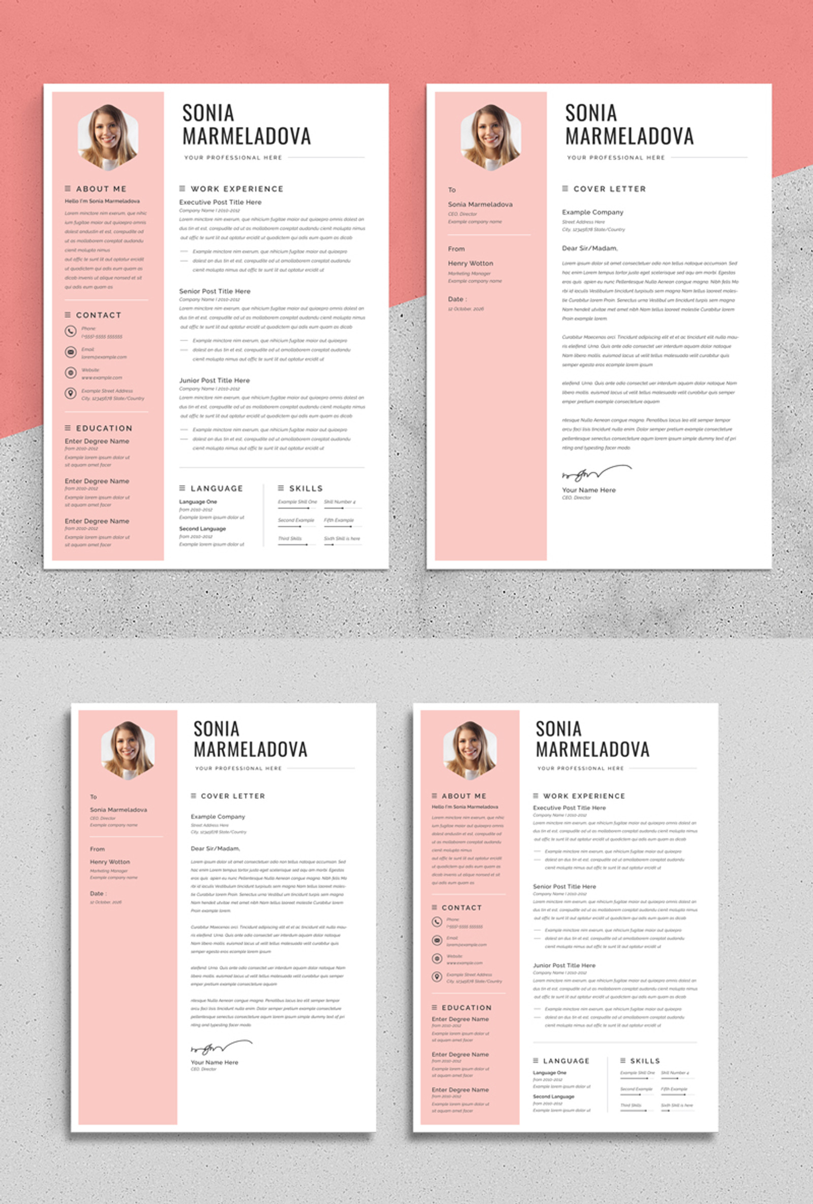 Pink Accent Resume Template #218977 - TemplateMonster
