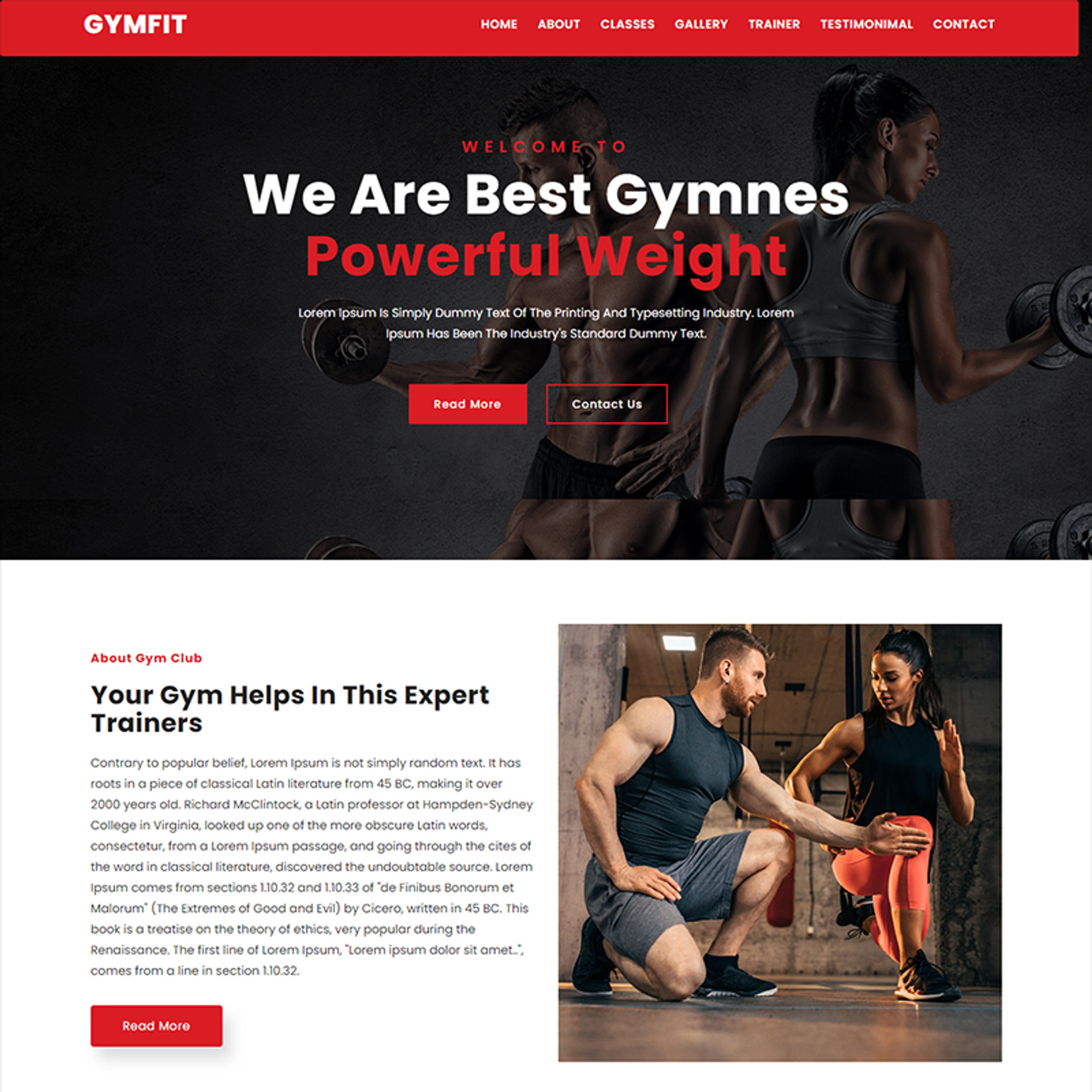 Gymfit Gym & Fitness Landing Page Template