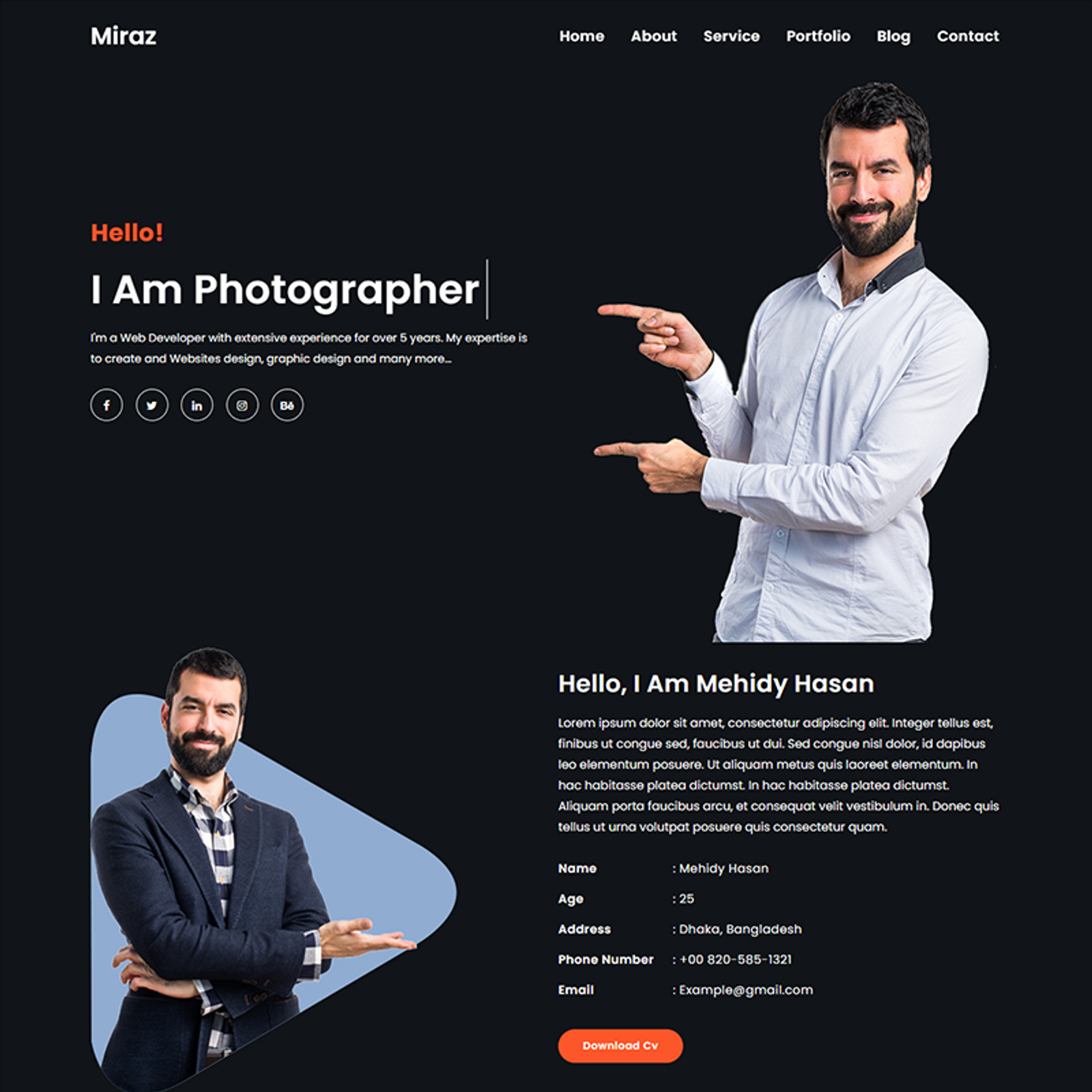 Miraz Personal Portfolio HTML5 Landing Page Template