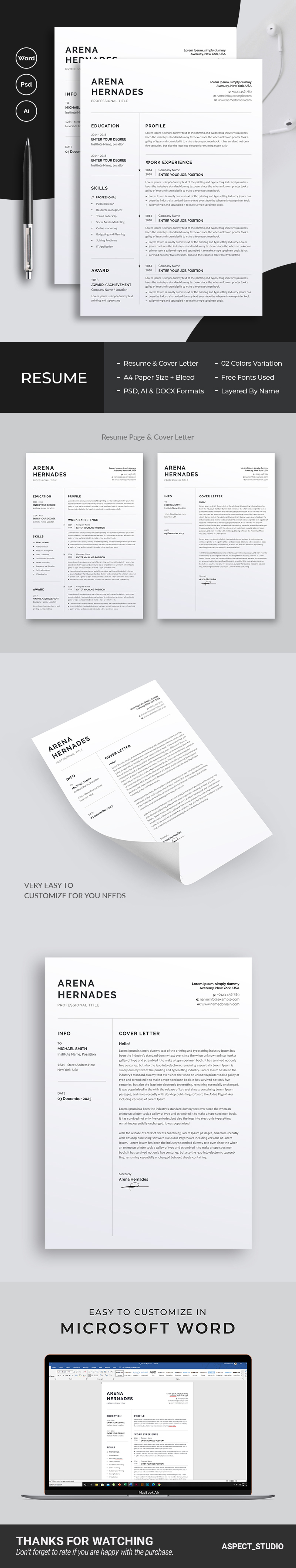 Arena Hernades Resume Template #165114 - TemplateMonster