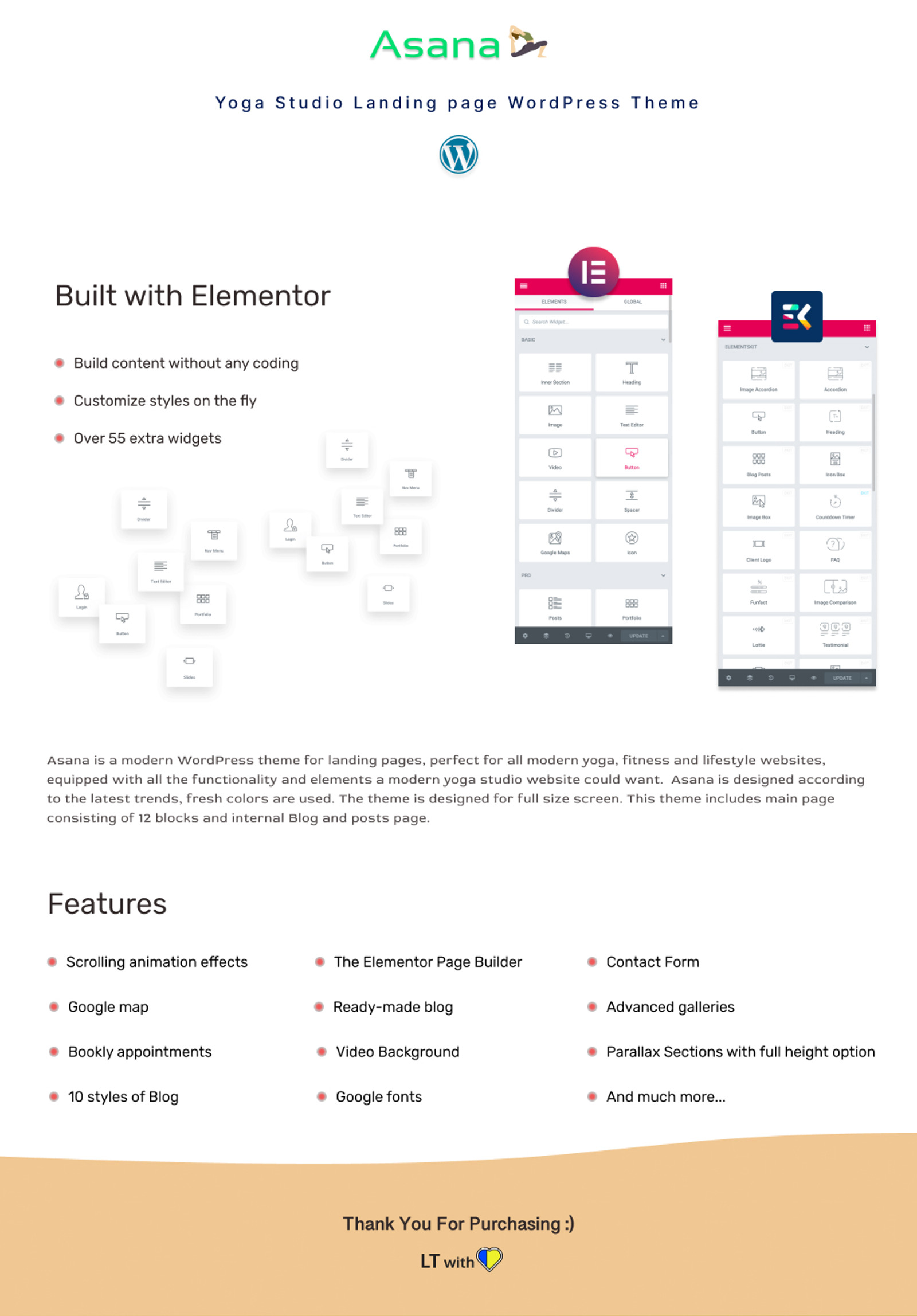 Asana - Yoga Studio Landing page with Blog WordPress Theme