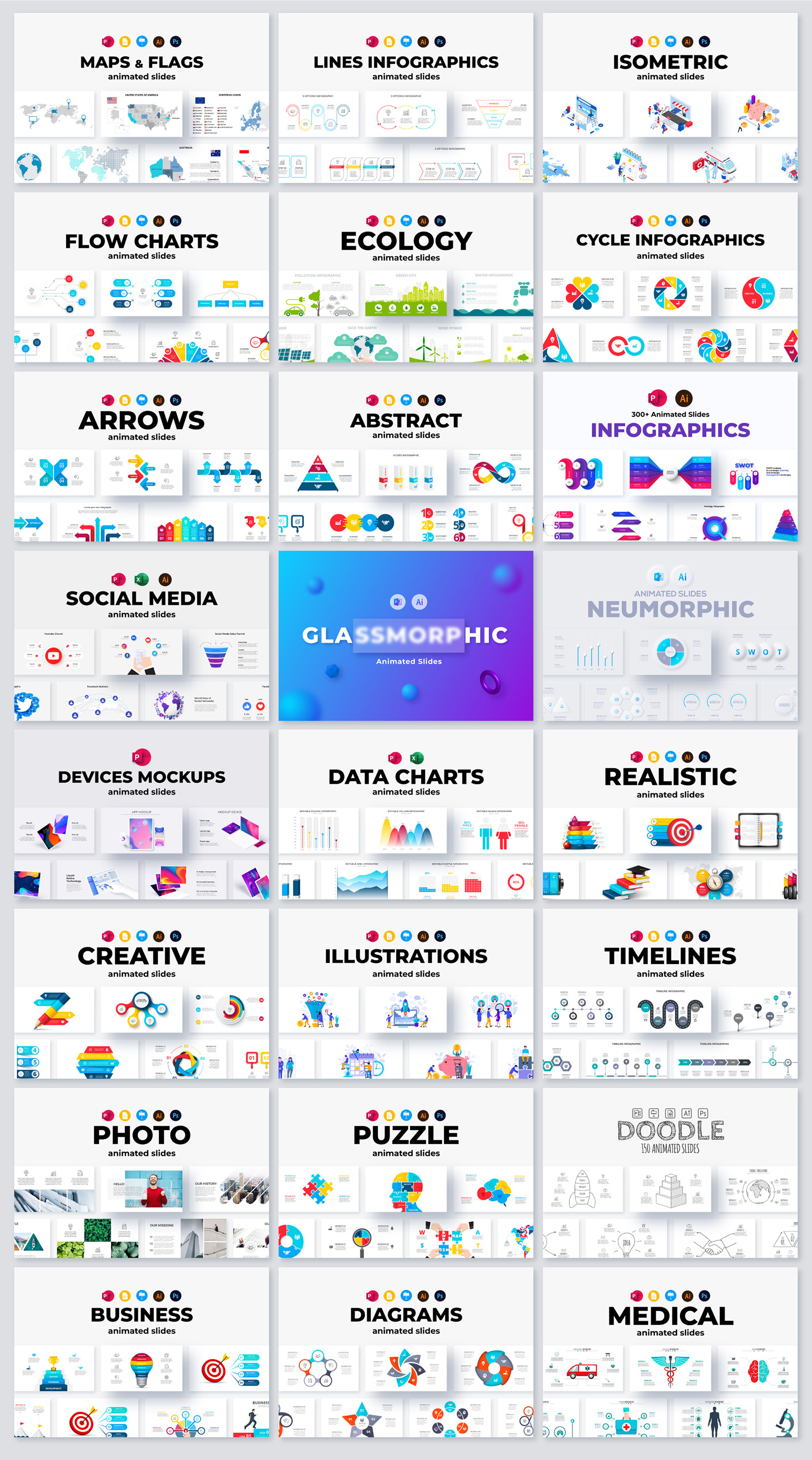 3500 Animated Infographics Bundle PowerPoint Templates