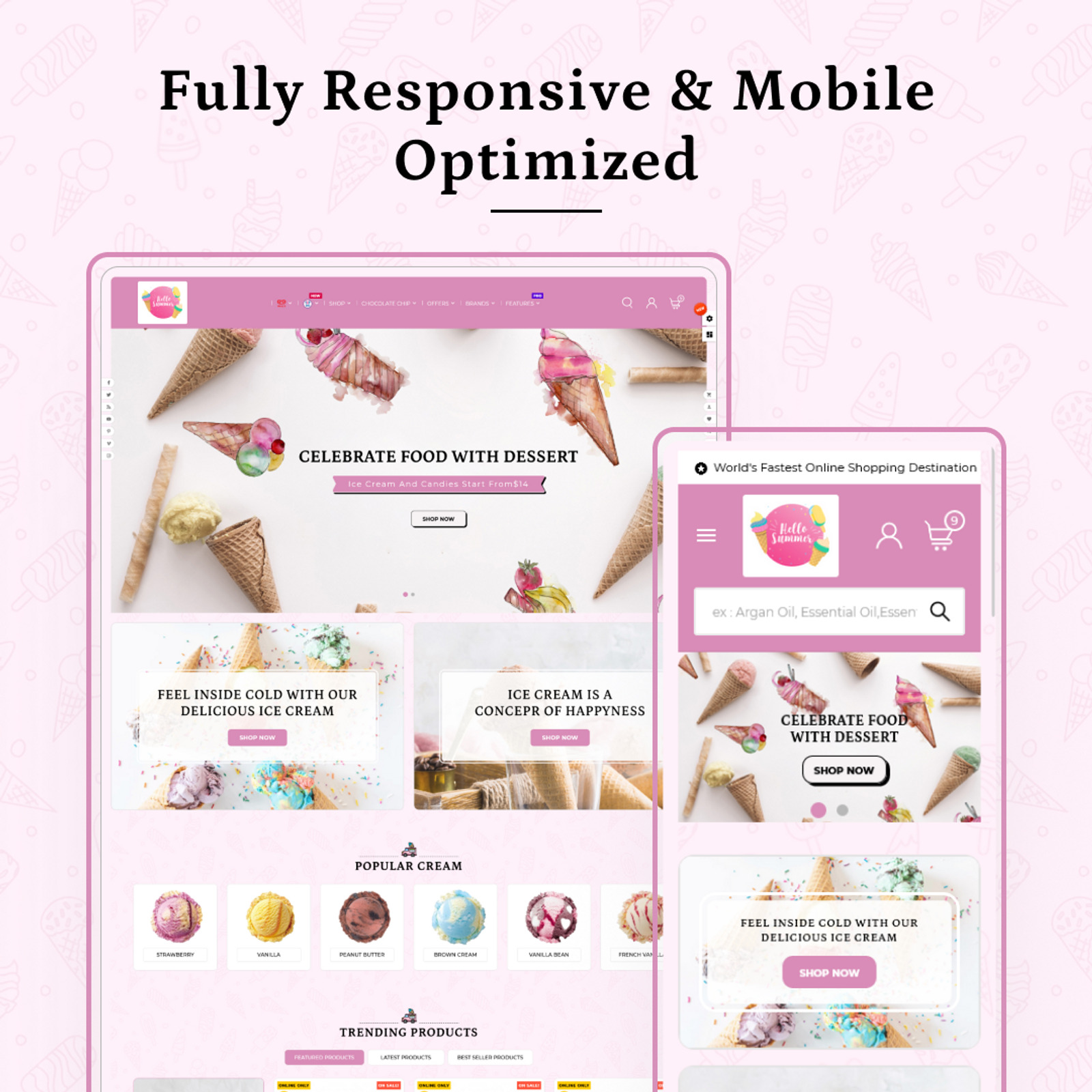 Hello Summer - Ice Cream & Sweet Con Template Store | PrestaShop 8 Theme
