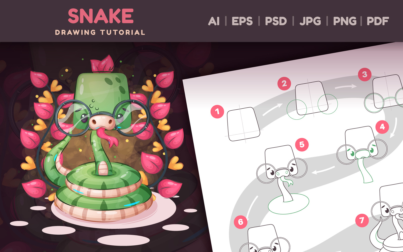 How to Draw Snake Tutorial: Drawing lesson, Graphics Illustration