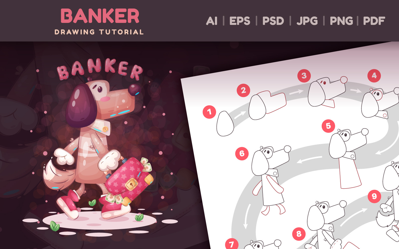 How to Draw Dog Banker Step by Step Drawing lesson, Graphics Illustration