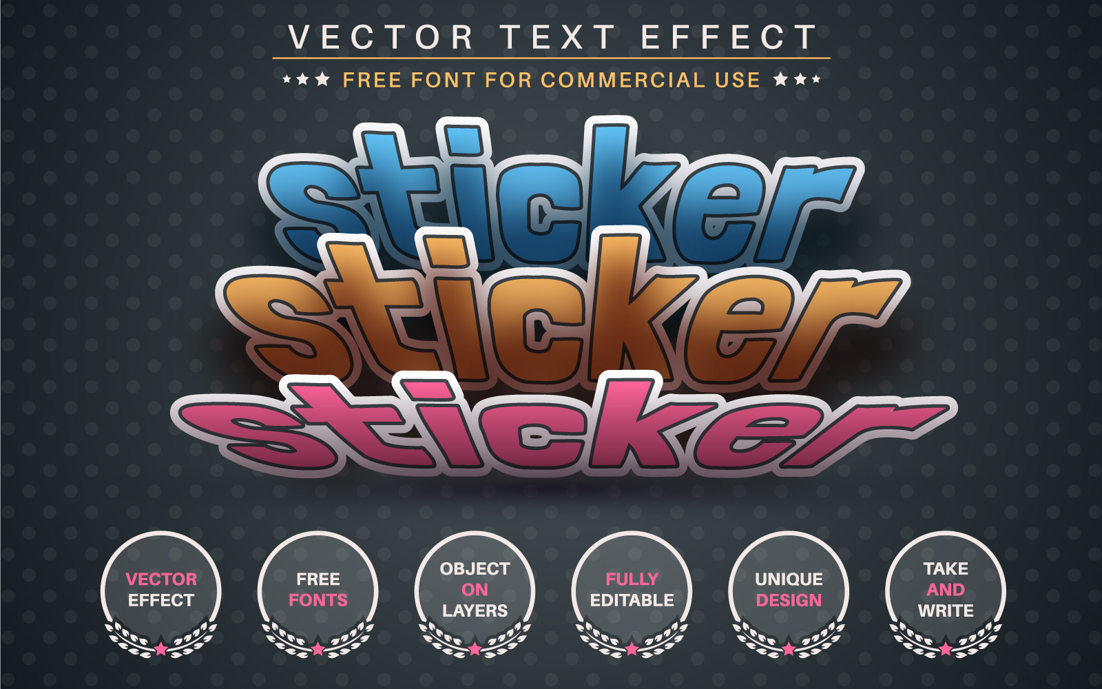 Three Sticker- Editable Text Effect, Font Style, Graphics Illustration