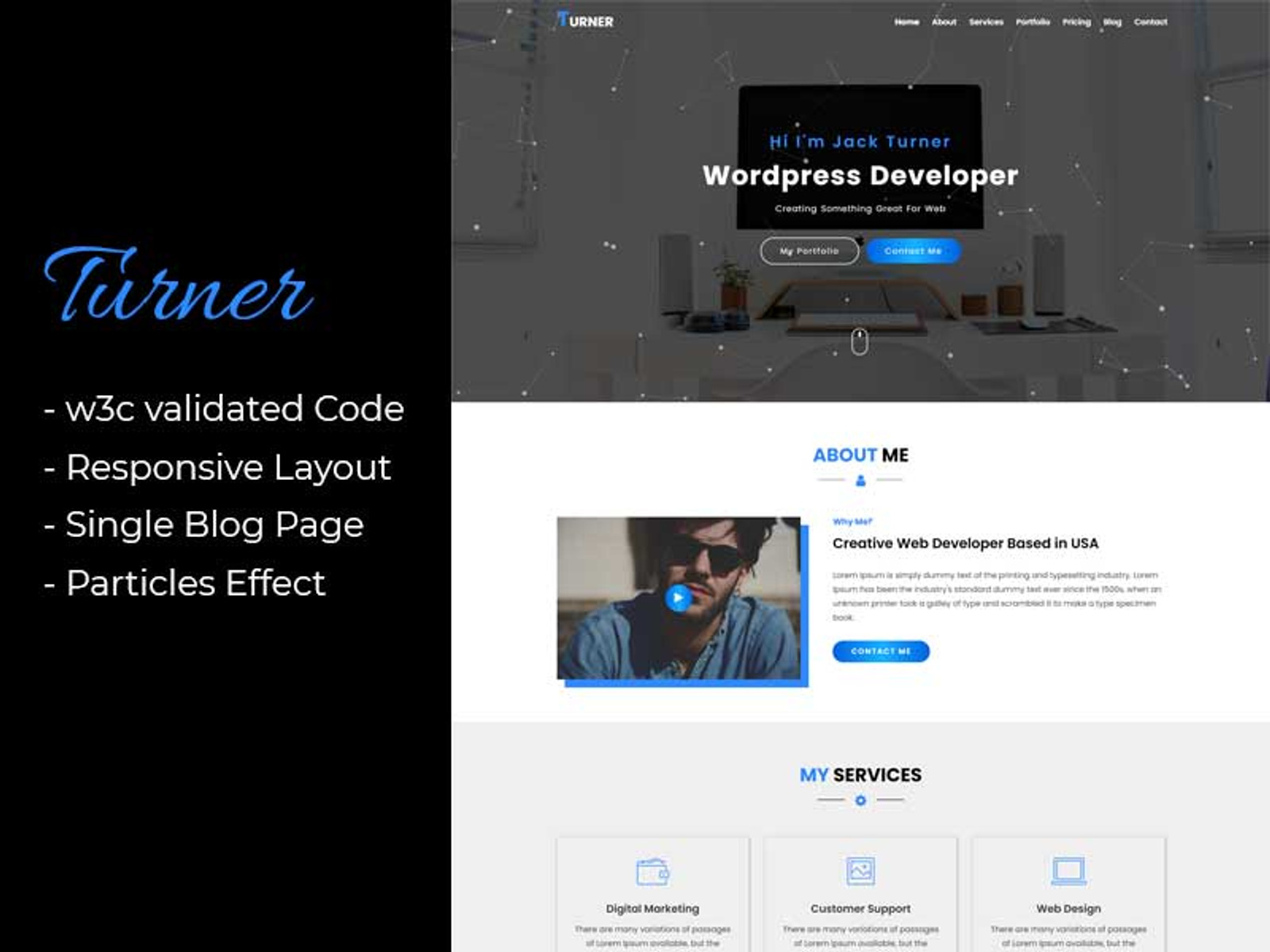 Turner - One Page Portfolio Template - TemplateMonster