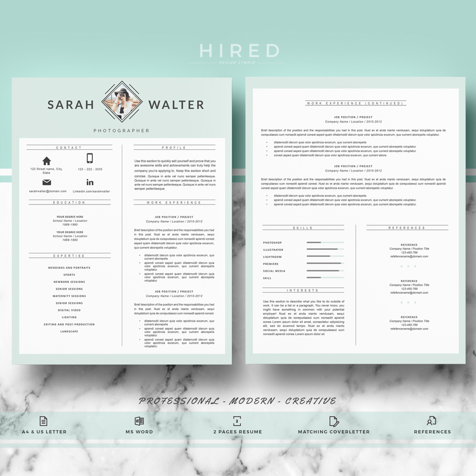 SARAH - Modern and Creative Resume template for Pages and Word with ...