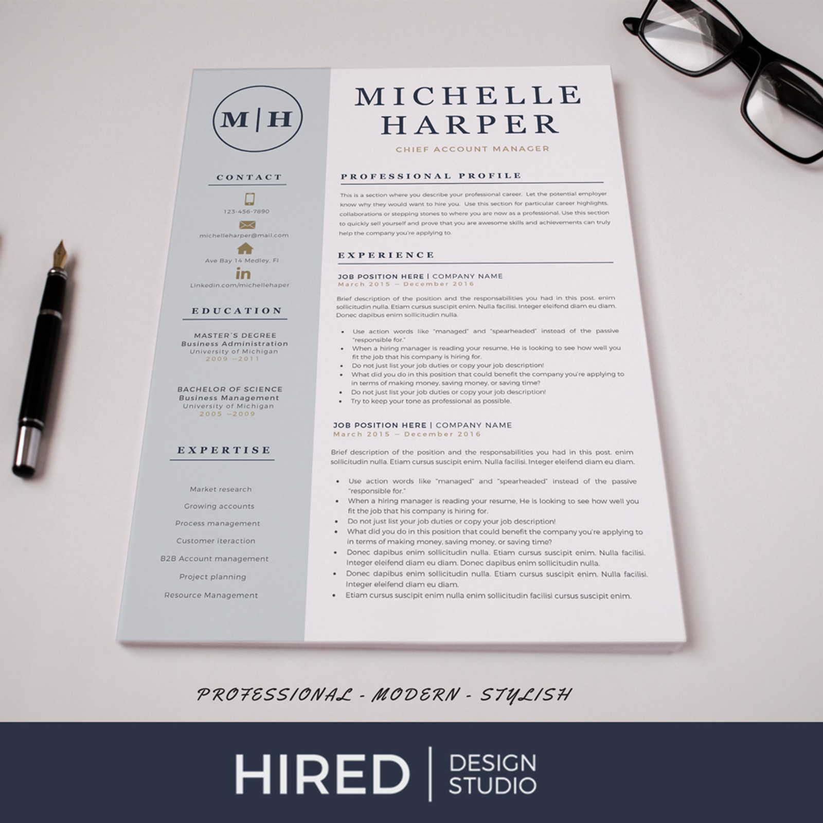 MICHELLE - Professional CV Template with Logo and Modern Cover Format ...
