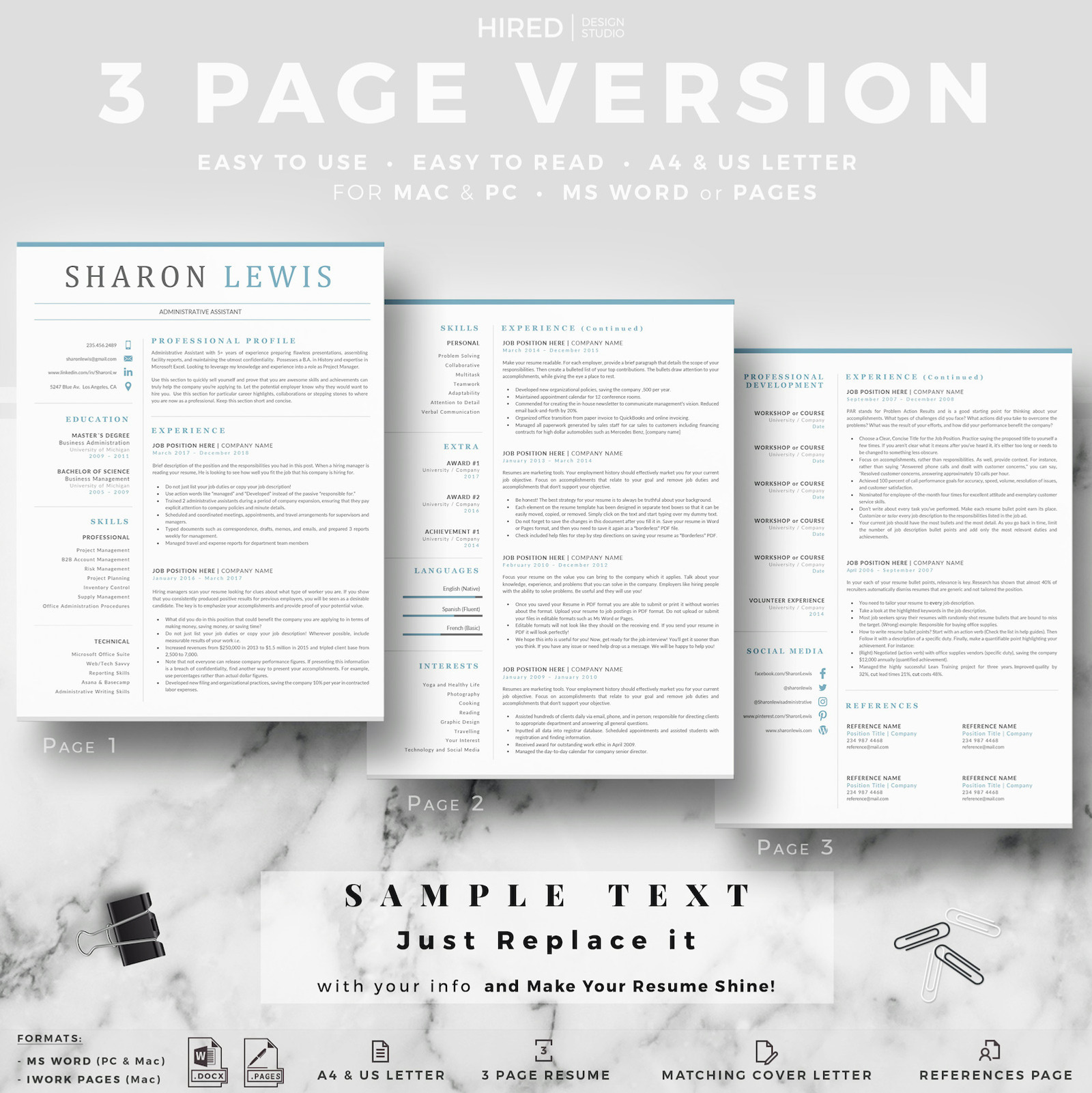 SHARON - Administrative Assistant Resume for MS Word and Mac Pages ...