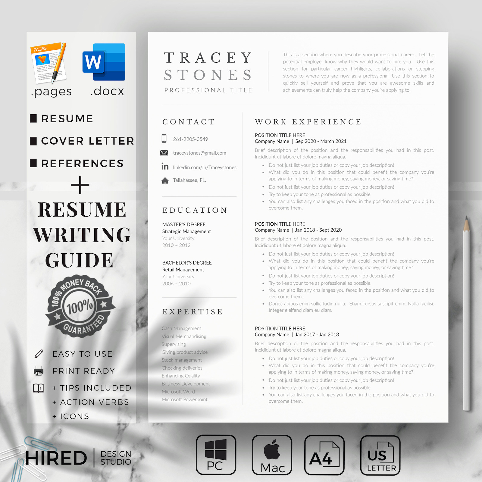 TRACEY - Easy Resume and Cover Letter format for Microsoft Word and ...