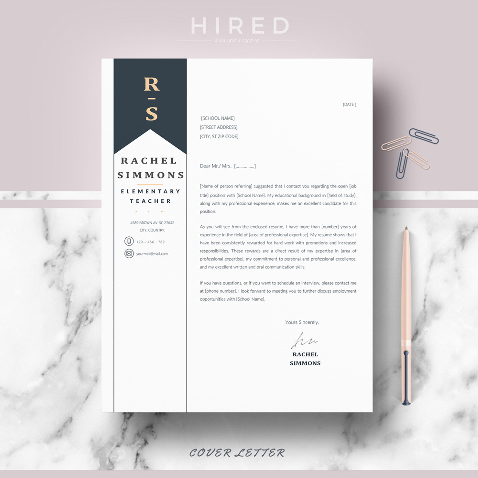 RACHEL - Teacher Resume Template. Education CV with Cover Letter ...