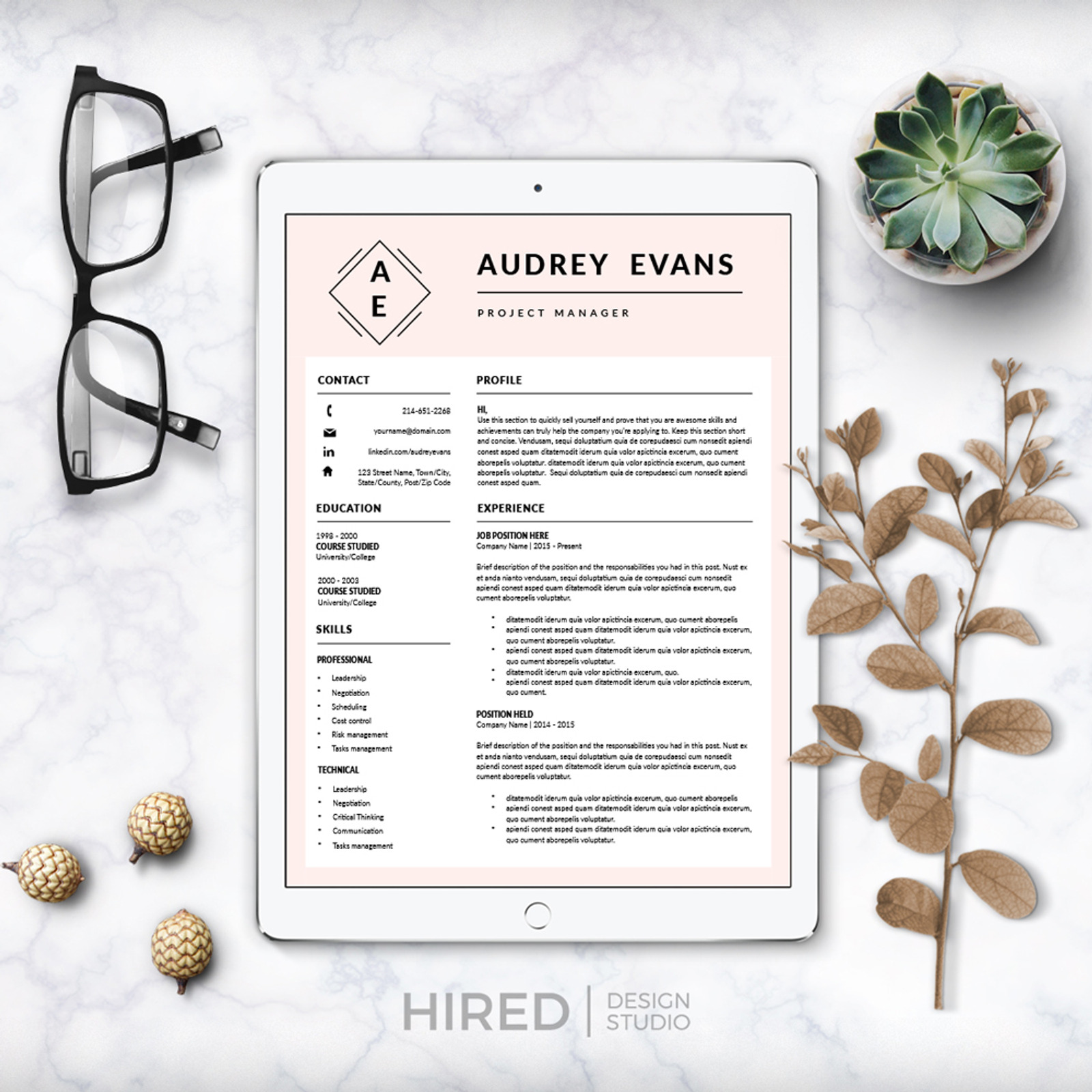 AUDREY - Creative Resume with Logo. Project manager Resume, cover ...