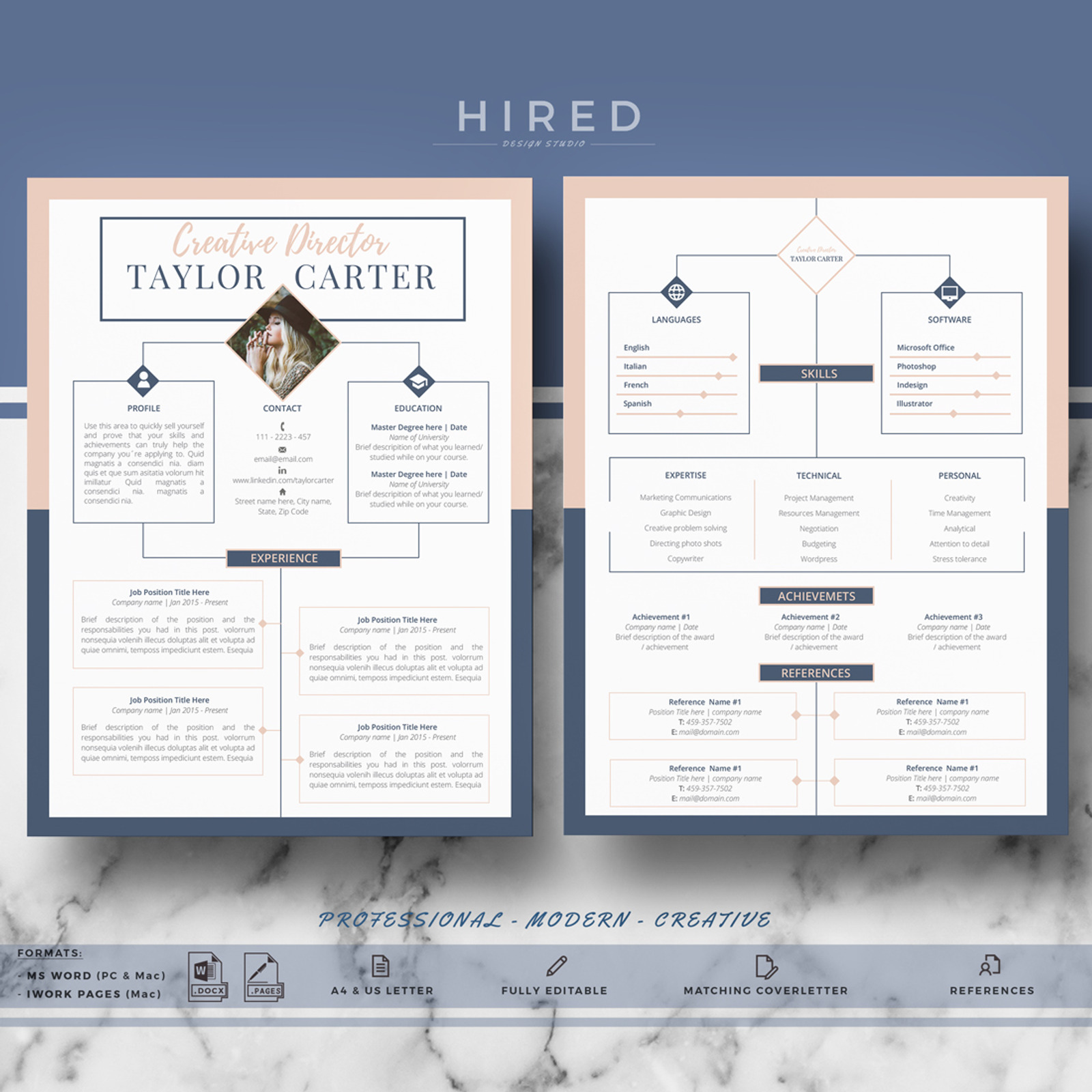 TAYLOR - Creative Curriculum Vitae. Fantastic and Modern CV, Cover ...