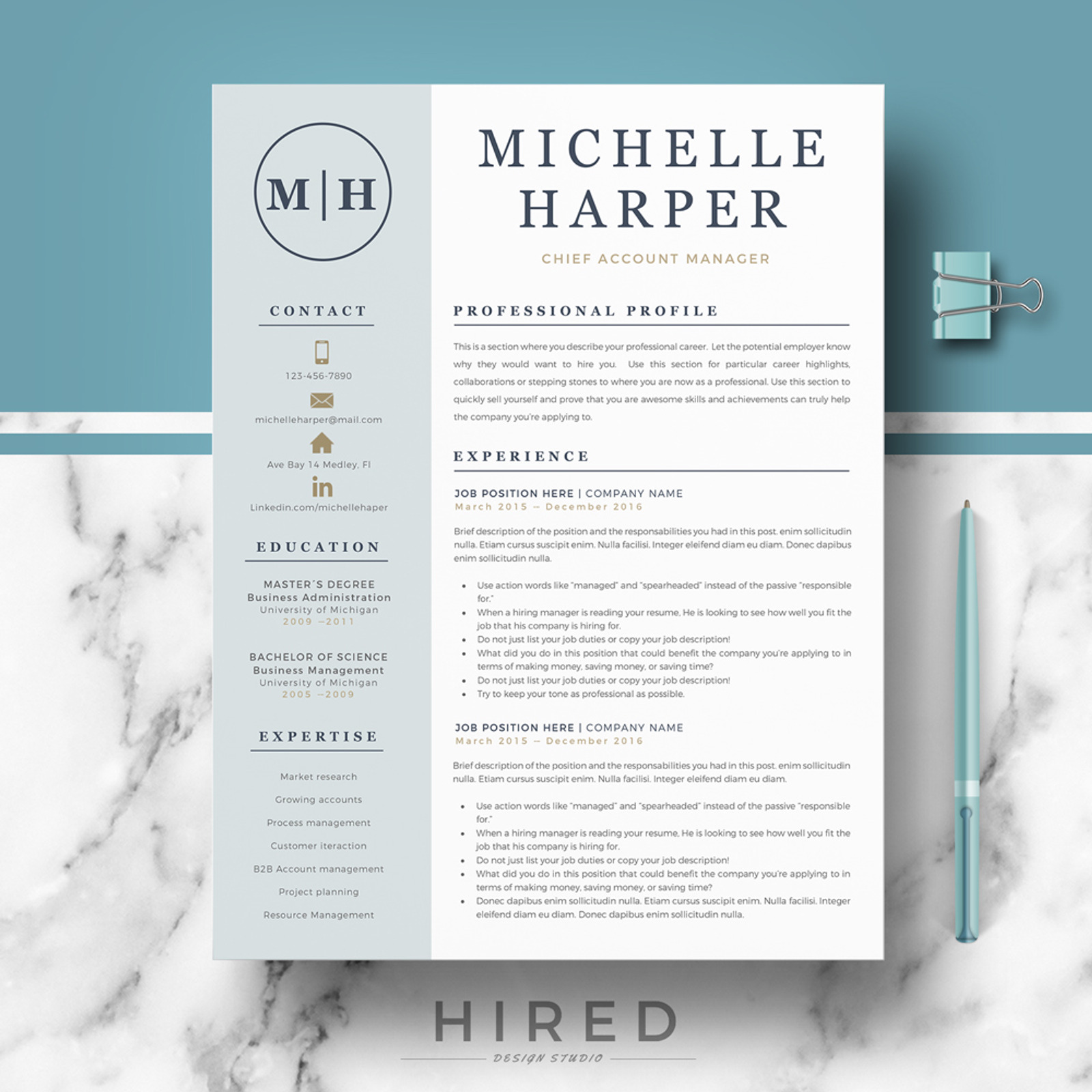 MICHELLE - Professional CV Template with Logo and Modern Cover Format ...