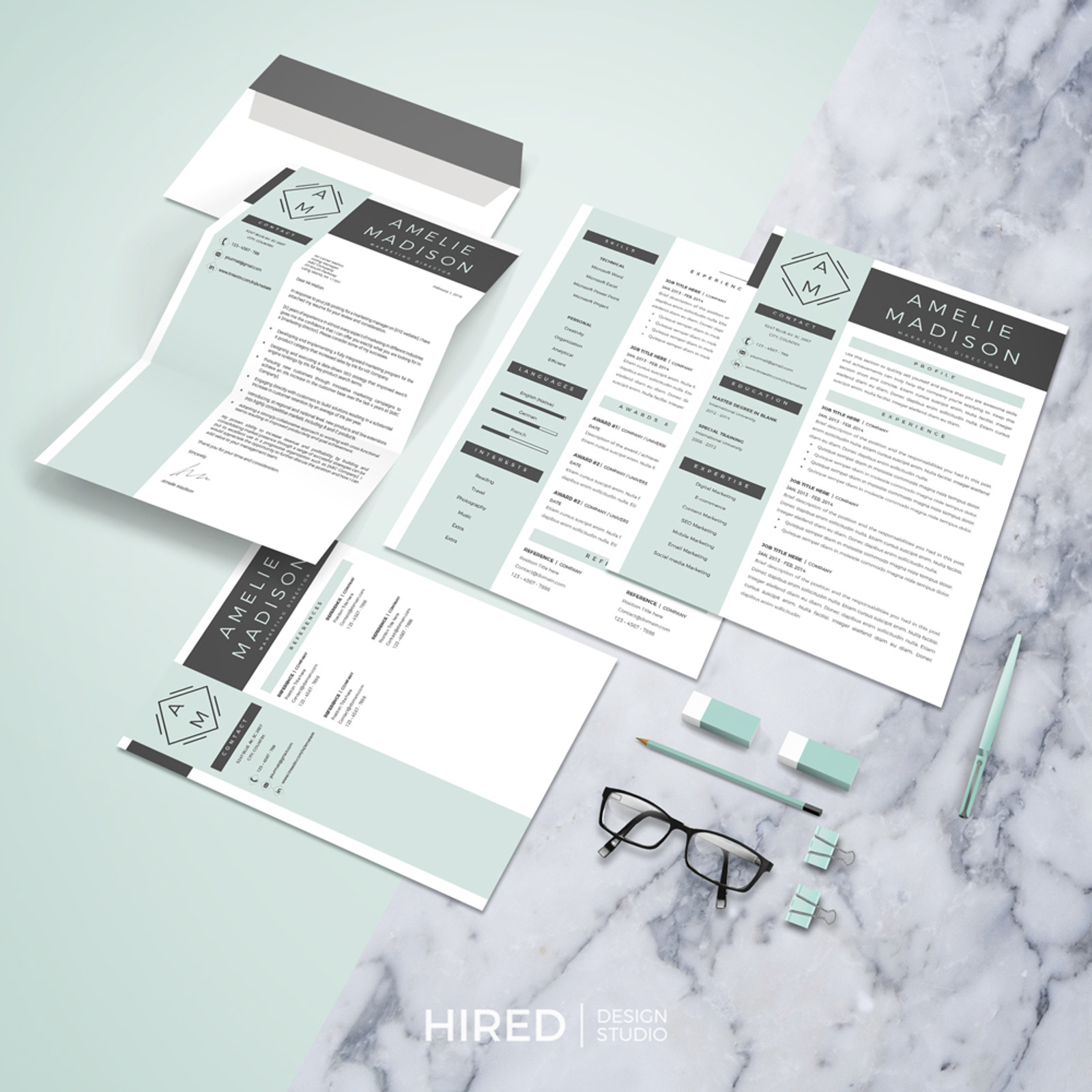 AMELIE - Marketing Resume Template for Word & Pages. CV with Logo ...