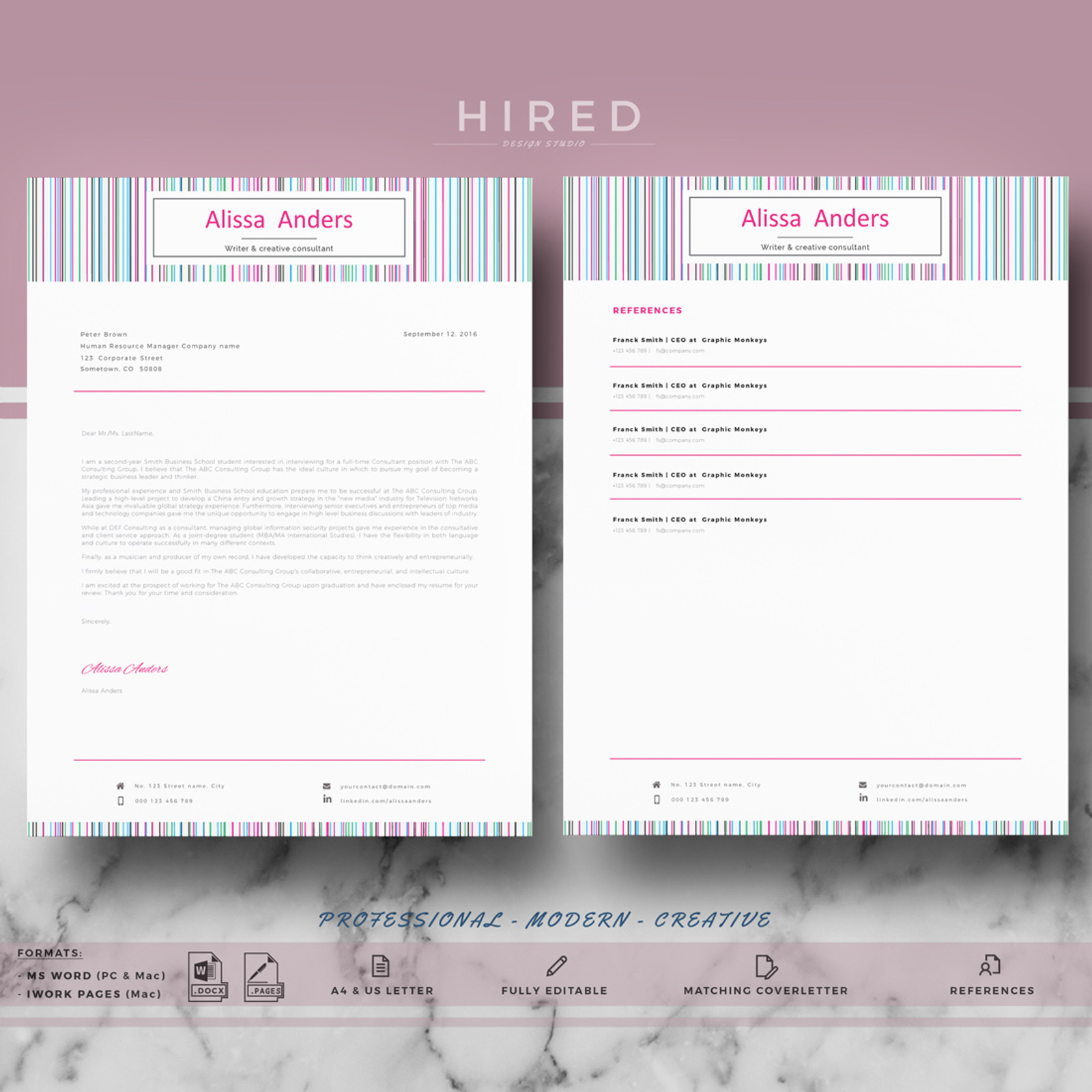 ALISSA - 1 Page Resume Template, CV for Word and Pages, Creative Resume ...