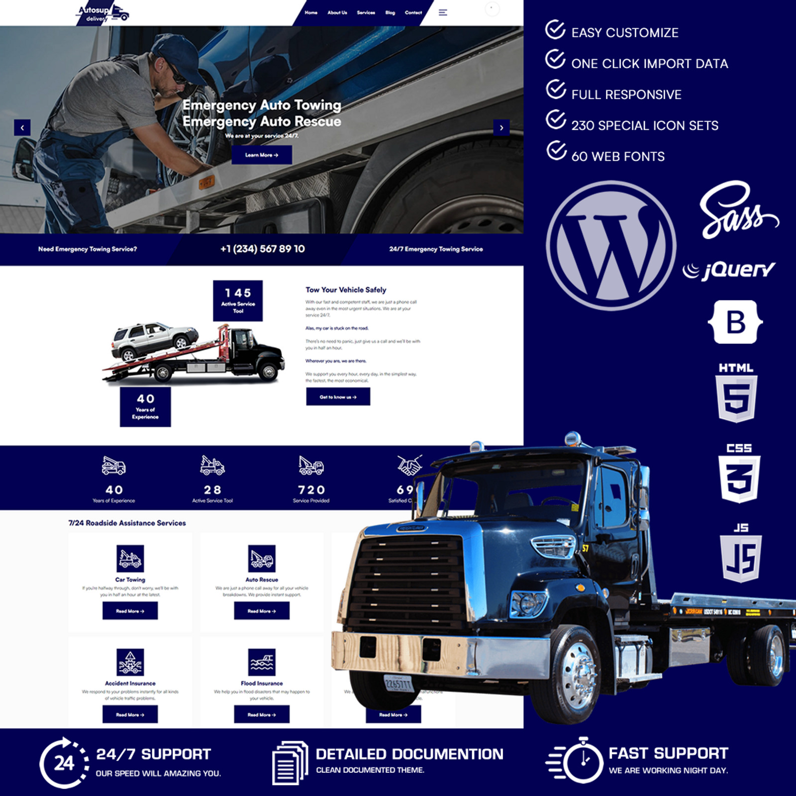 Autosup - Emergency Auto Towing & Roadside Assistance WordPress Theme