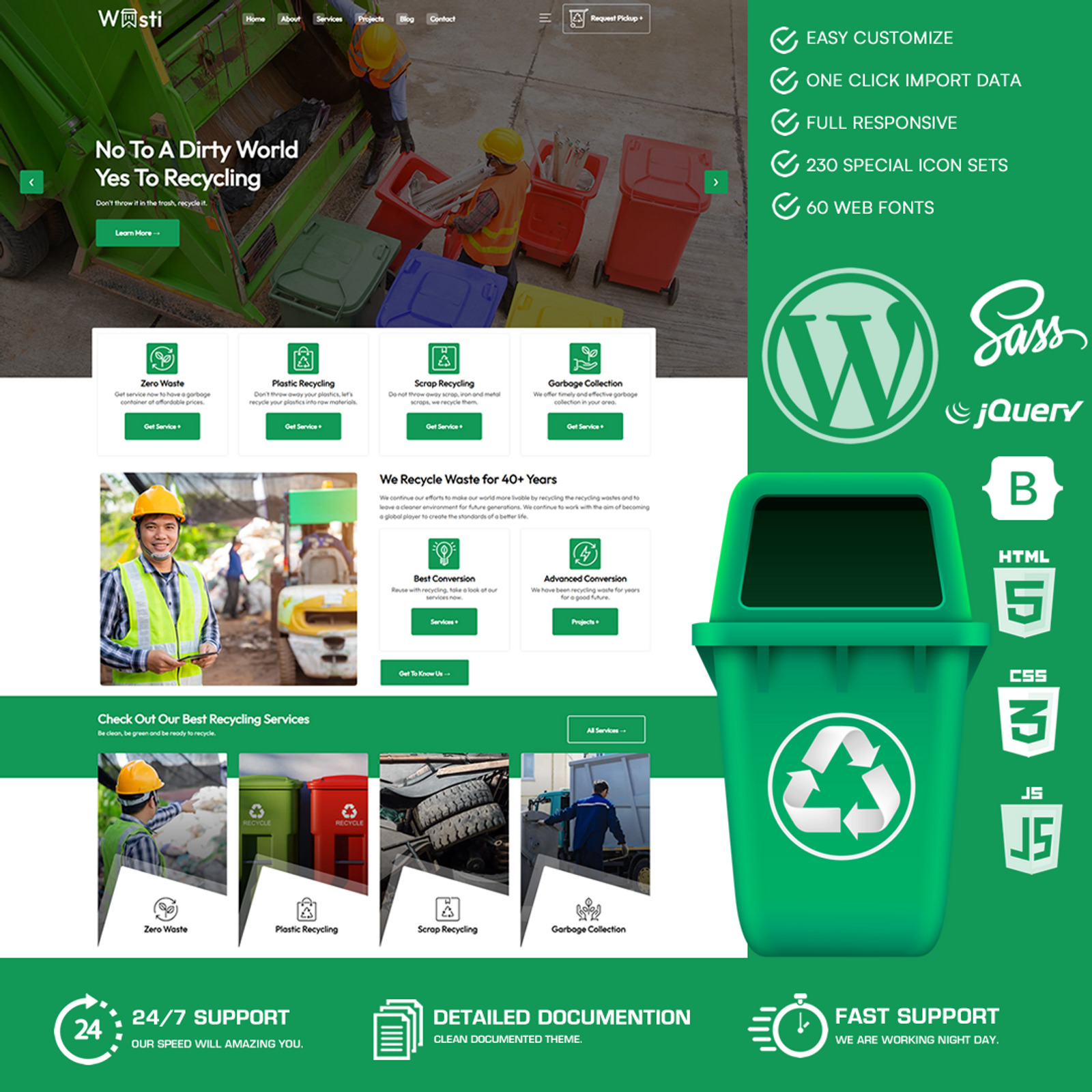 Wasti - Waste Pickup & Disposal Services WordPress Theme