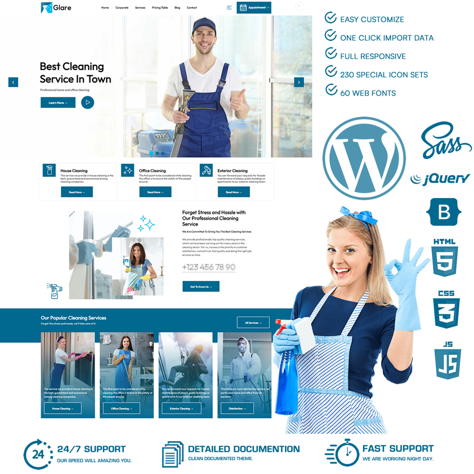 Glare - Cleaning Services WordPress Theme - TemplateMonster
