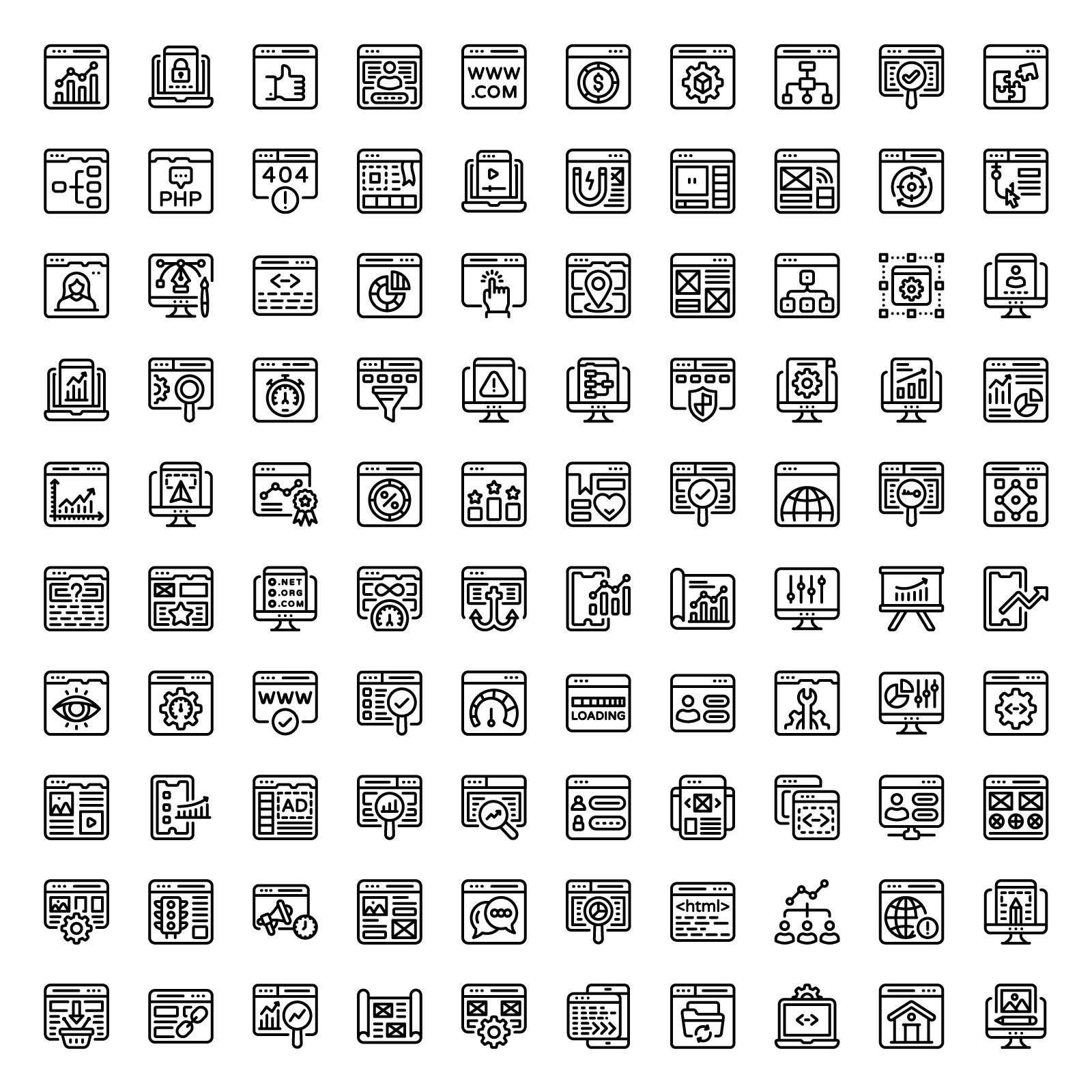 Web Development Linear Icons Pack #236069 - TemplateMonster