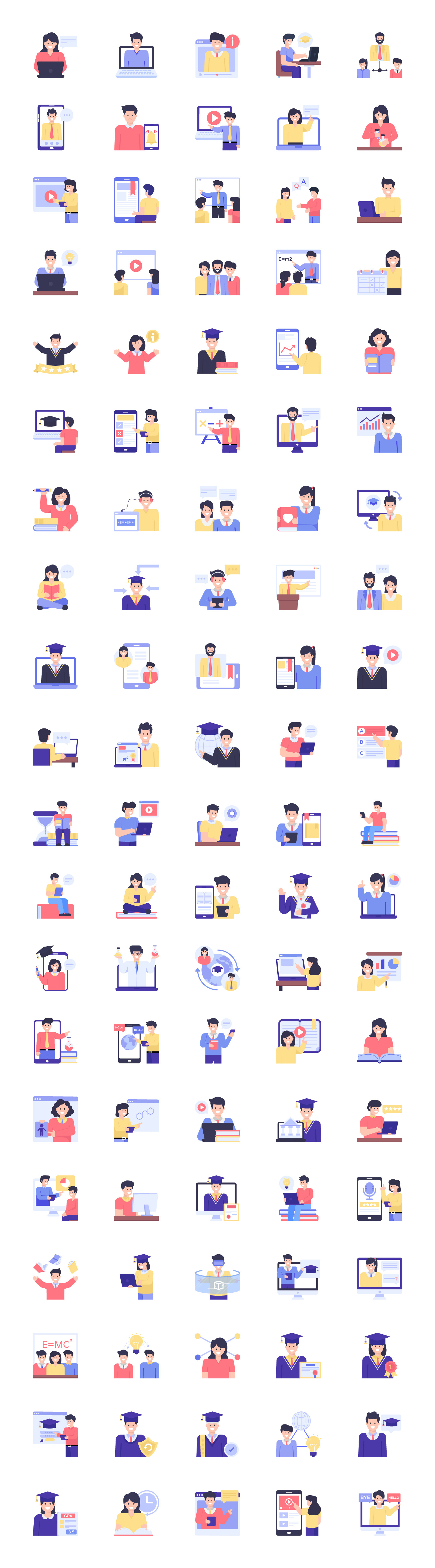 100 E-Learning Character Vector Icons - TemplateMonster
