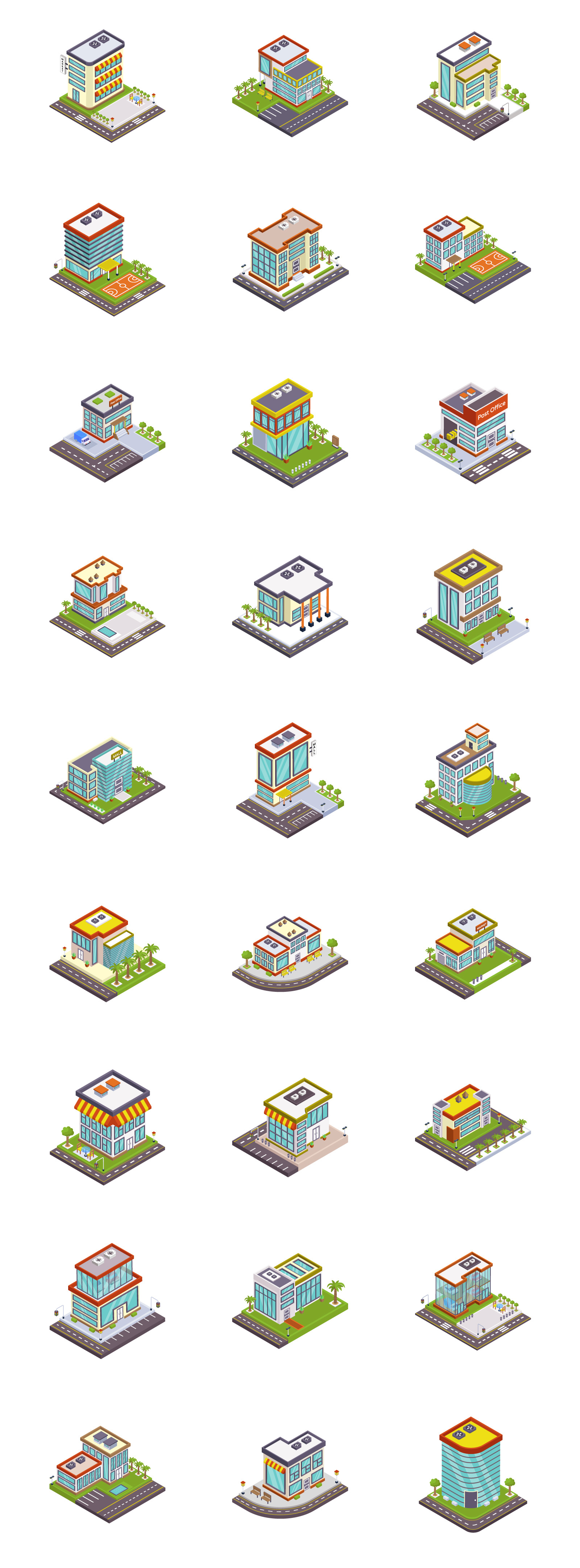 100 Building isometric Icons #222390 - TemplateMonster