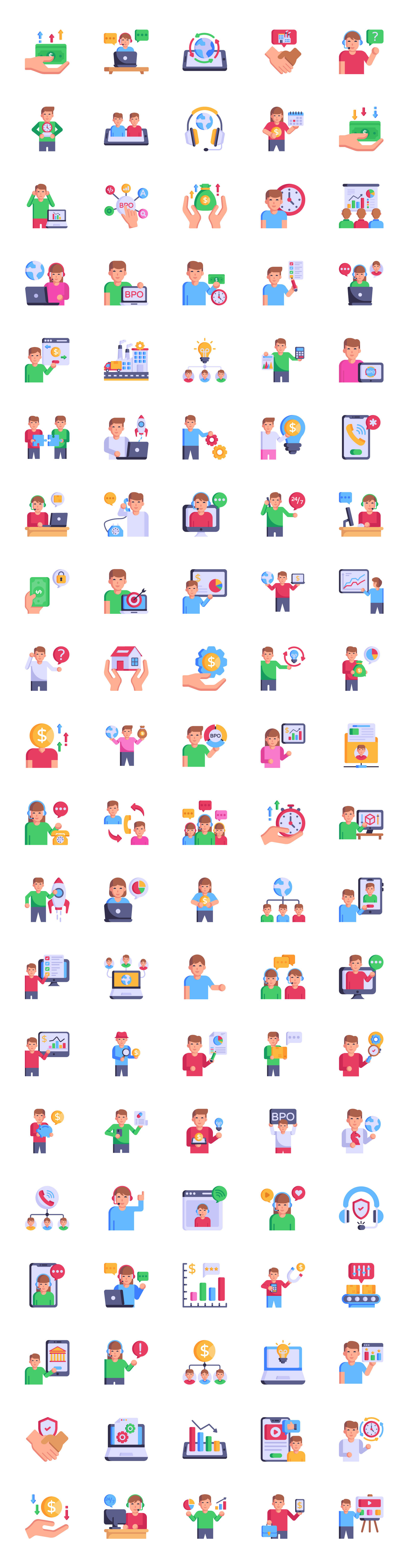 100 BPO Services Flat Icons #231710 - TemplateMonster