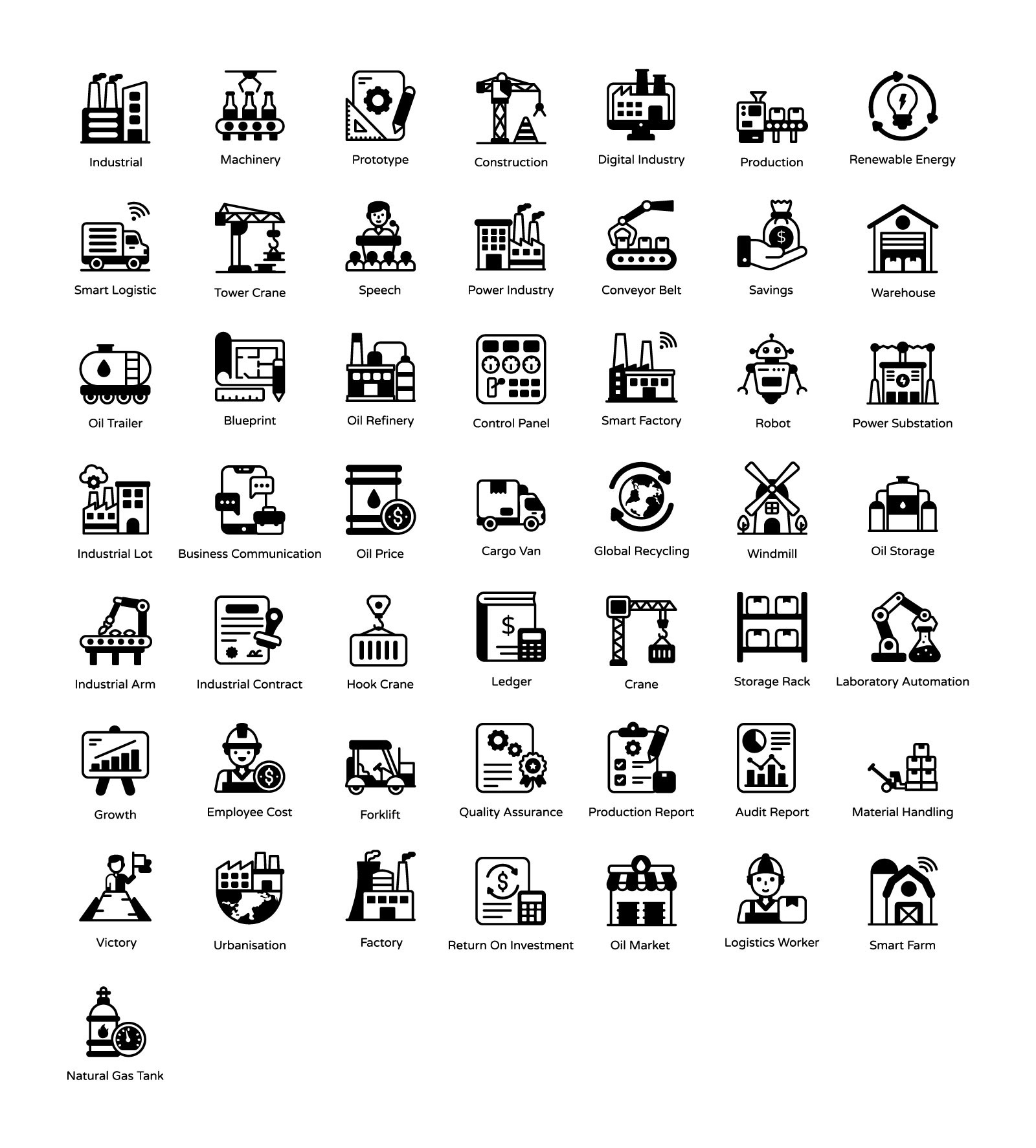 Industrial Revolution Glyph Icons Pack - TemplateMonster