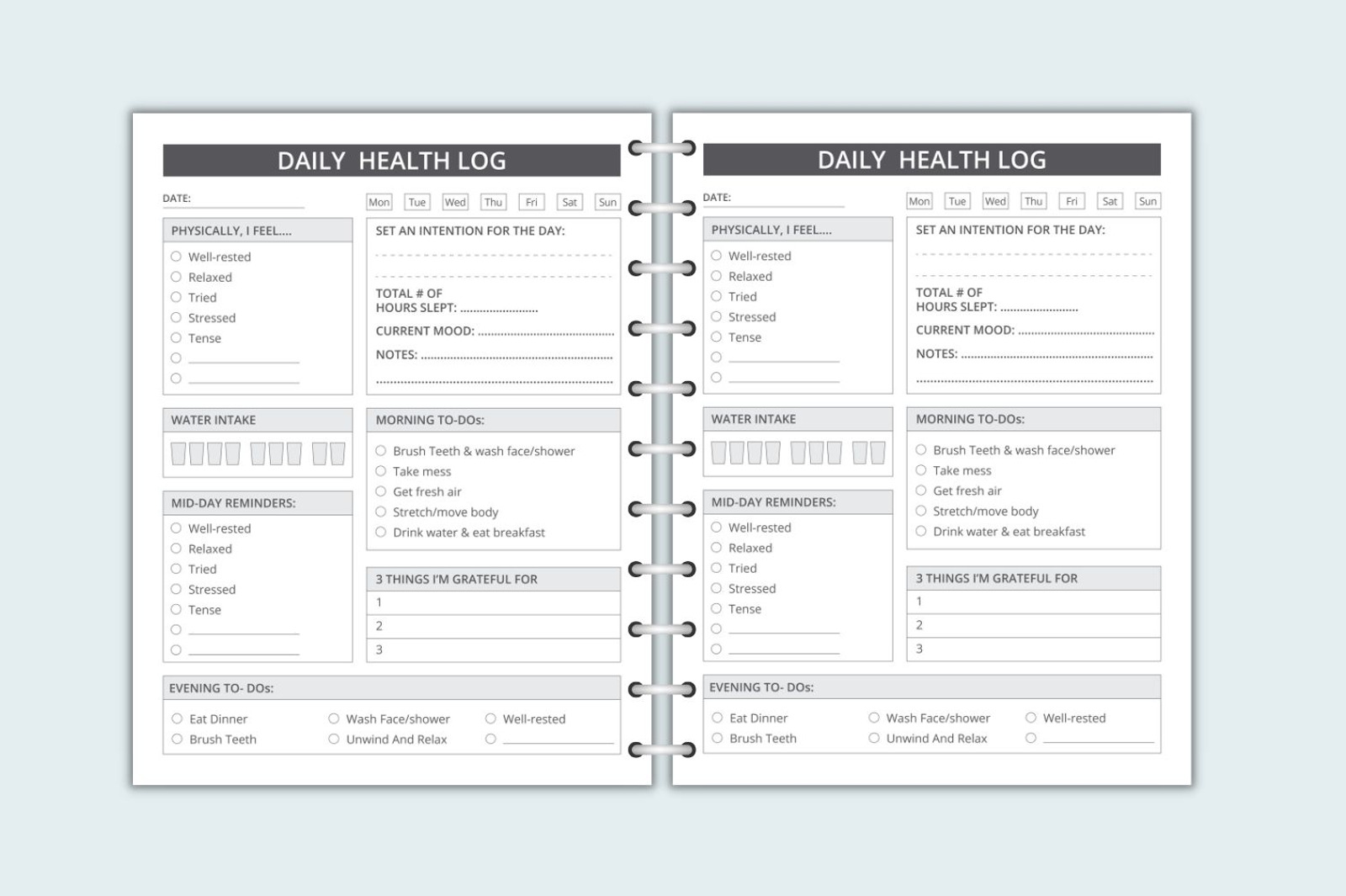 Simple Printable Daily Health Tracker, daily wellness tracker