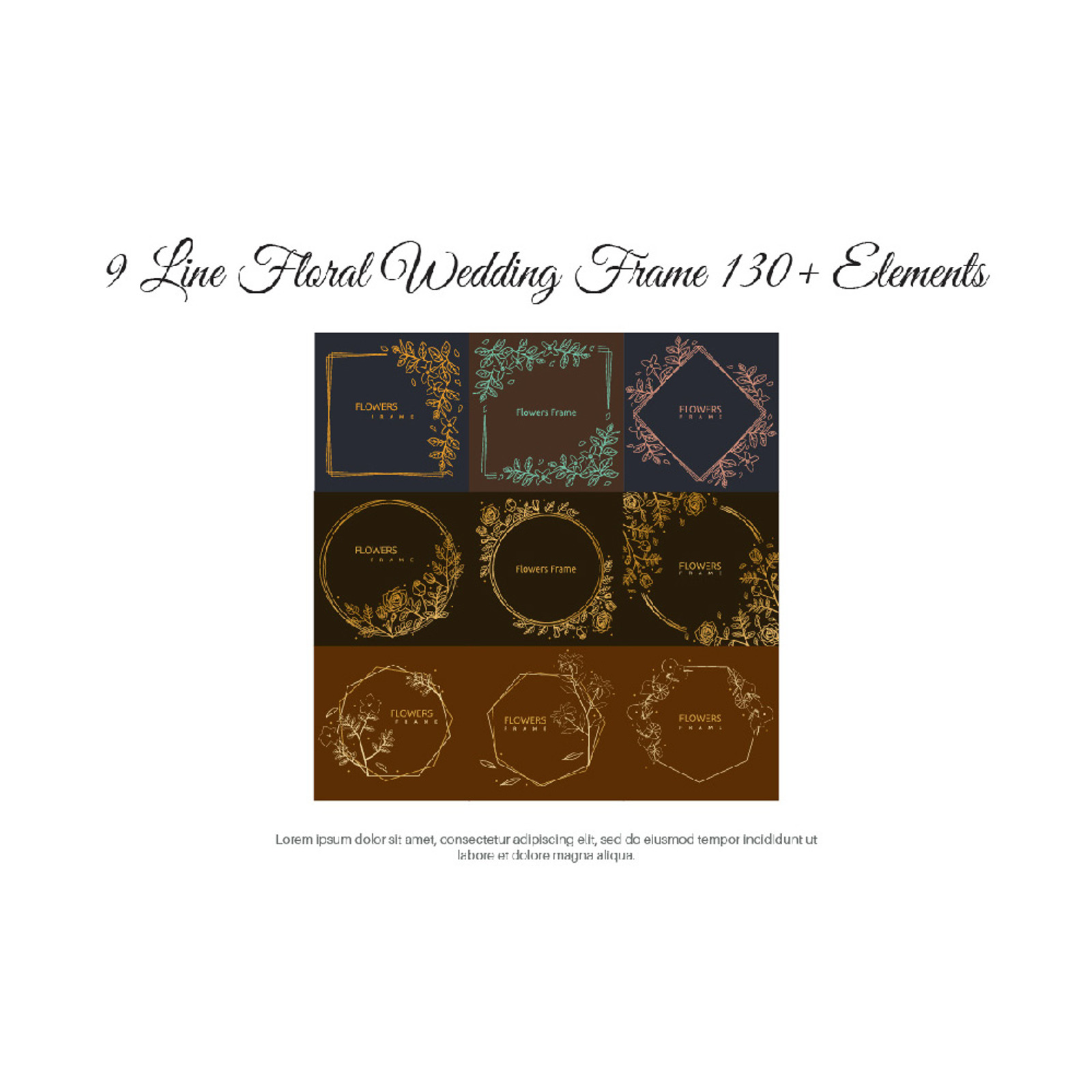 9 Line Floral Wedding Frame 130+ Elements - TemplateMonster