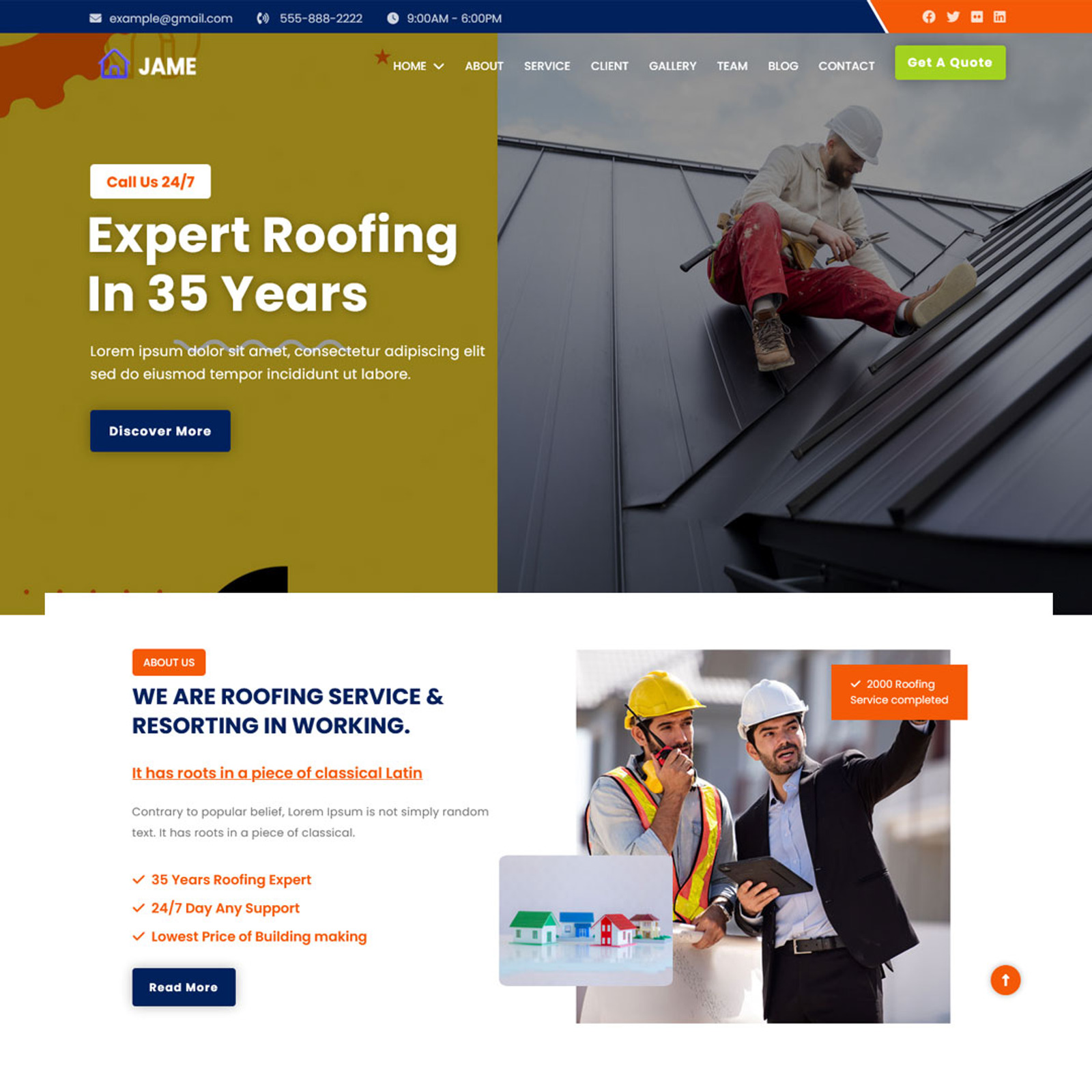 Jame - Roofing & Plumbing HTML5 Landing Page Template