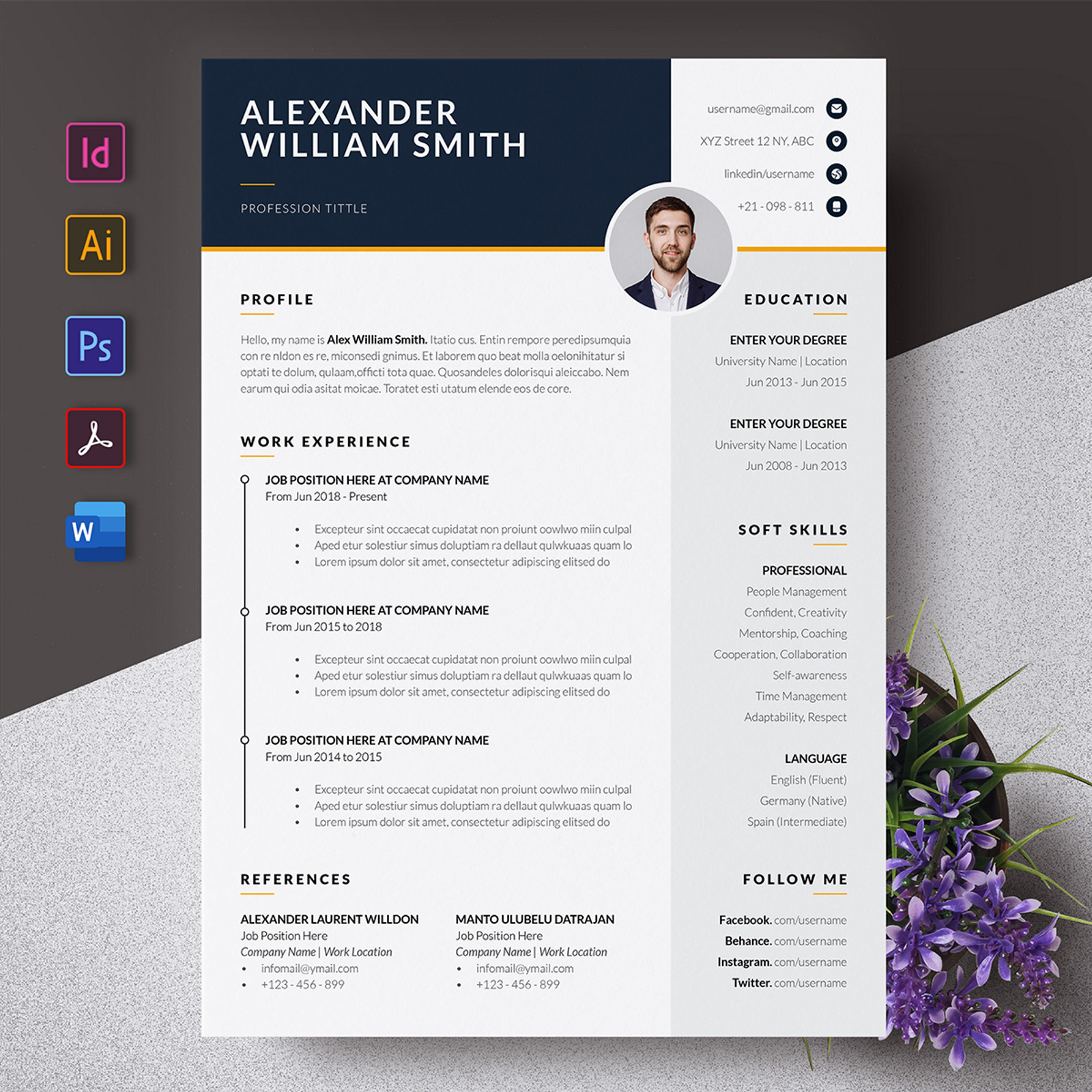 Modern Resume or CV Template #345381 - TemplateMonster