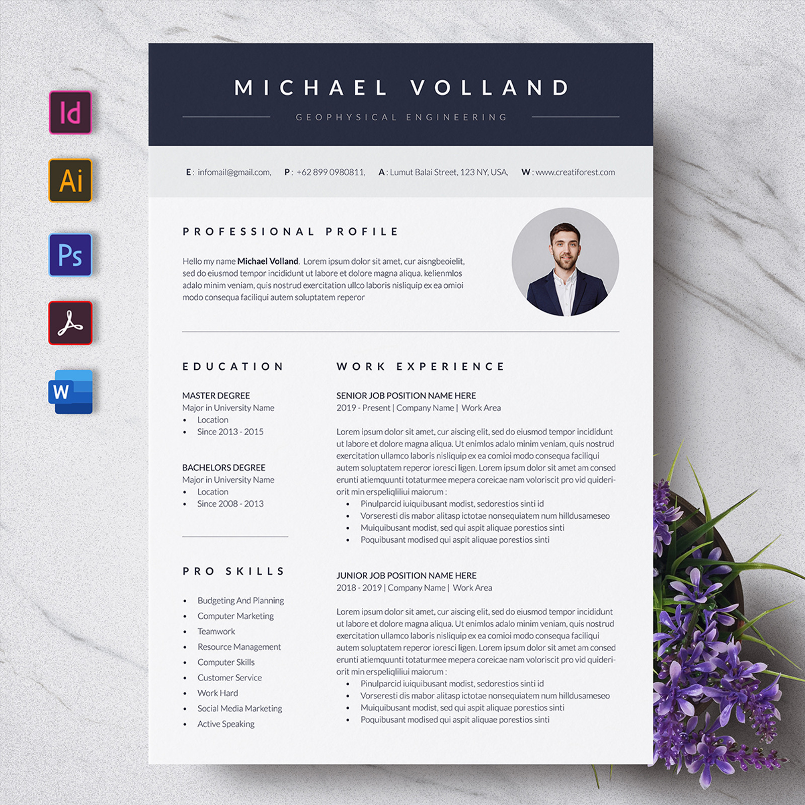 Simple and Modern Resume or CV #186705 - TemplateMonster